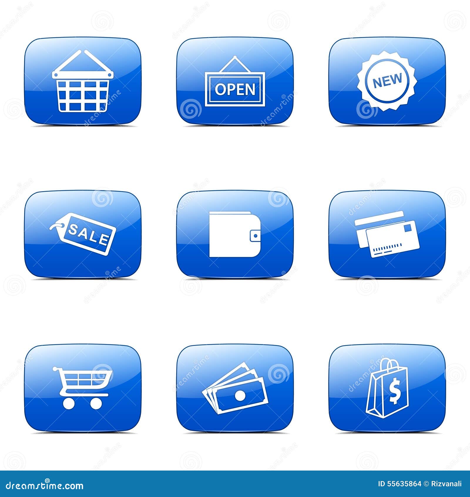 Shopping Sign Square Vector Blue Icon Set 2 Stock Vector - Illustration ...