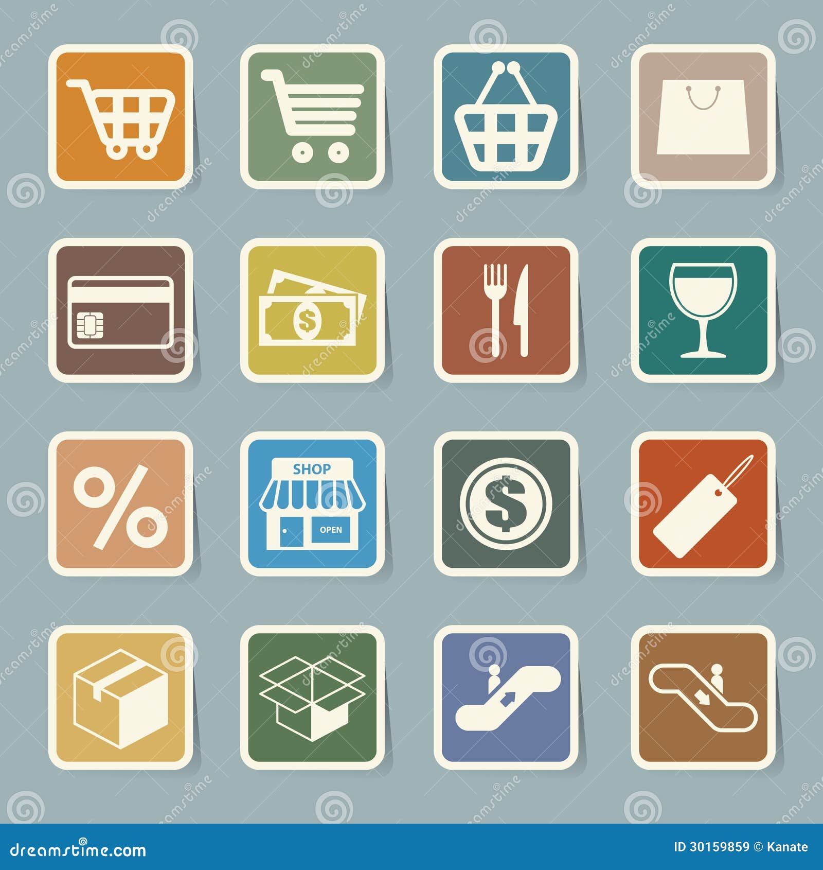 Shopping Sticker Icons Set. Stock Vector - Illustration of gift, card ...