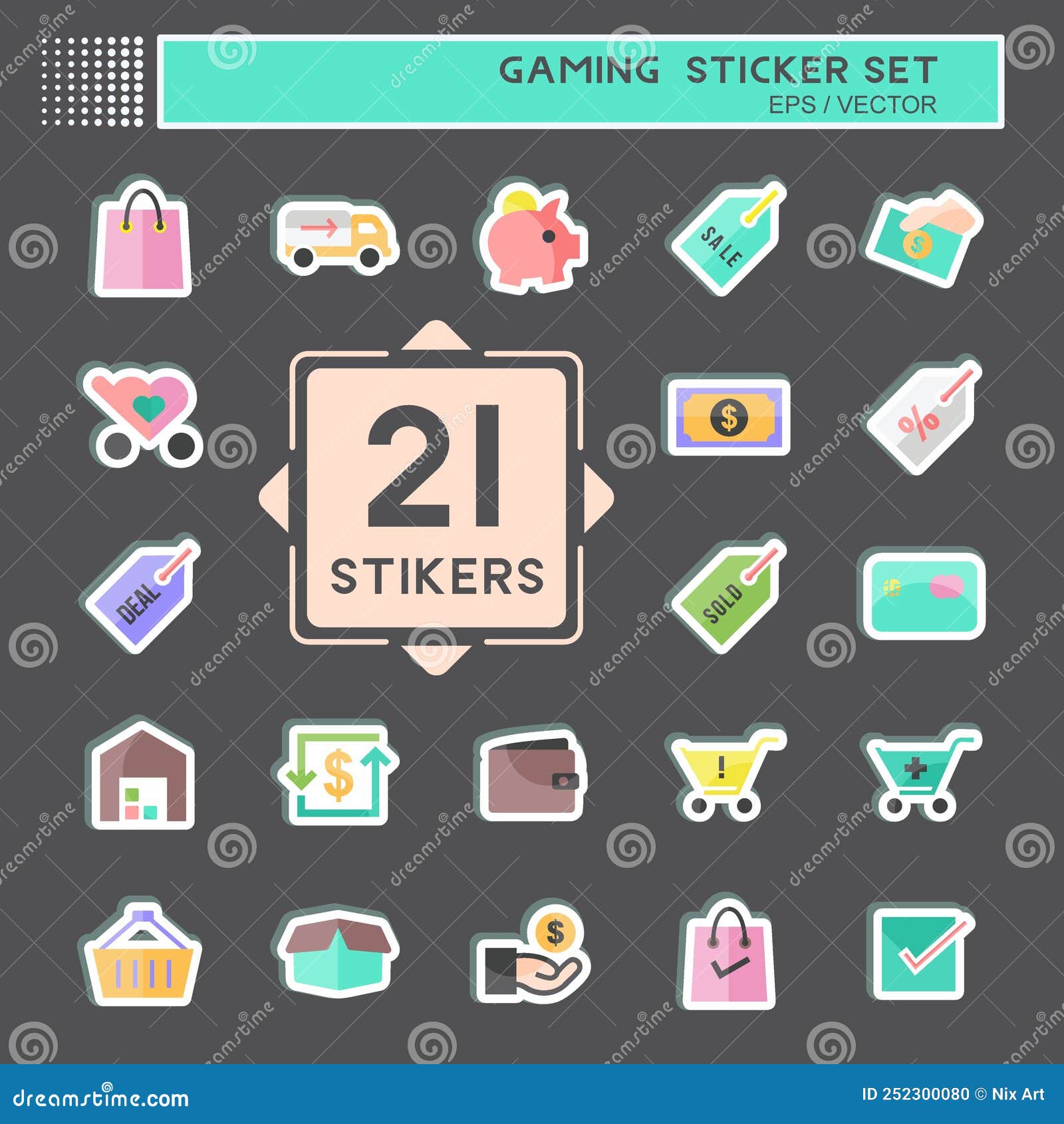 Shopping Sticker Set in Trendy Isolated on Black Background Stock ...