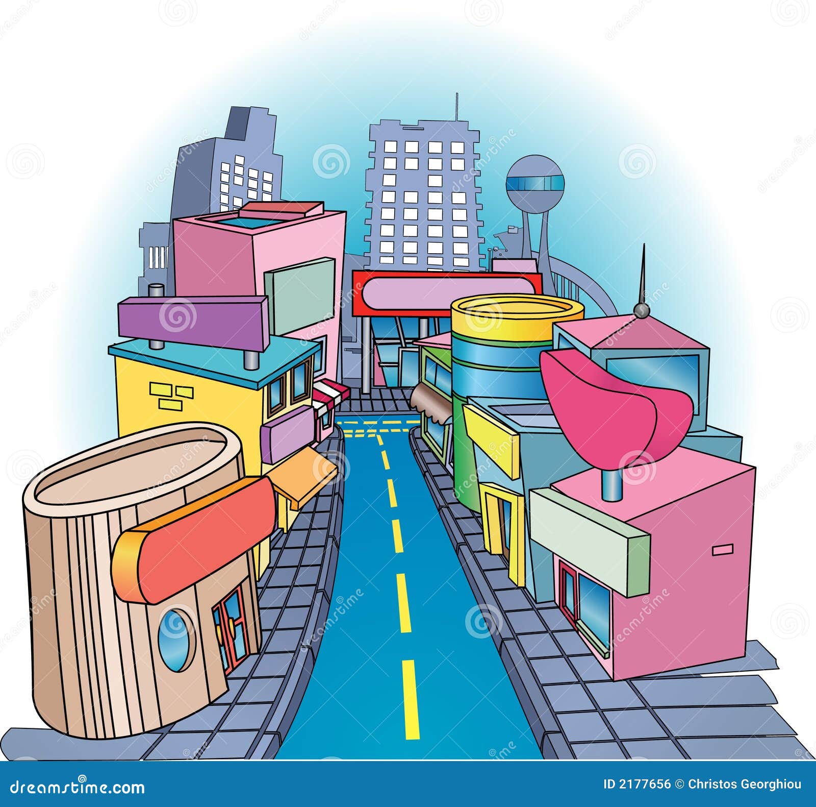 Shopping Street stock vector. Illustration of cool, billboards - 2177656