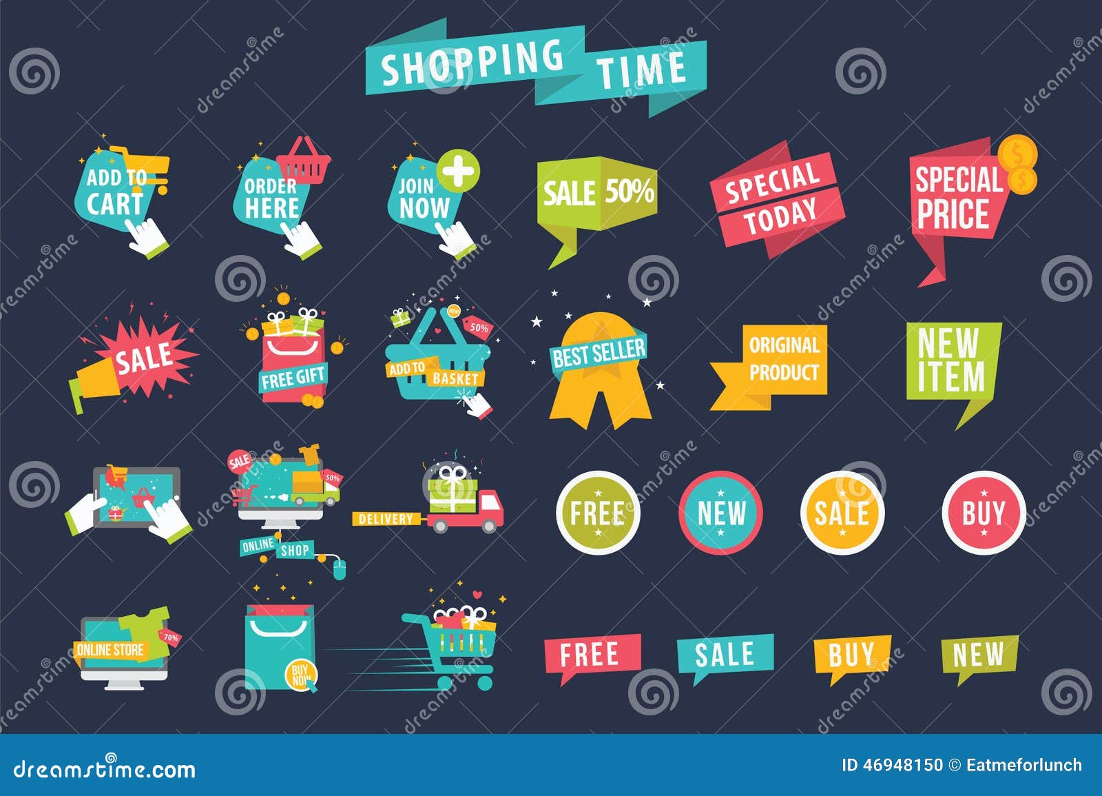 Shopping Time Banner Vector Set Stock Vector - Illustration of gift ...