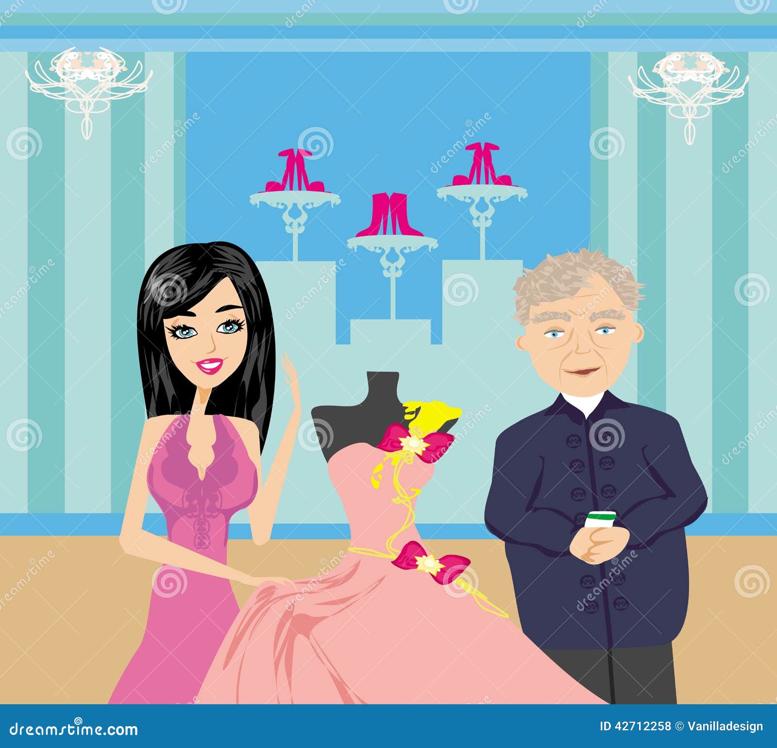 Shopping at a Trendy Boutique Stock Vector - Illustration of father ...