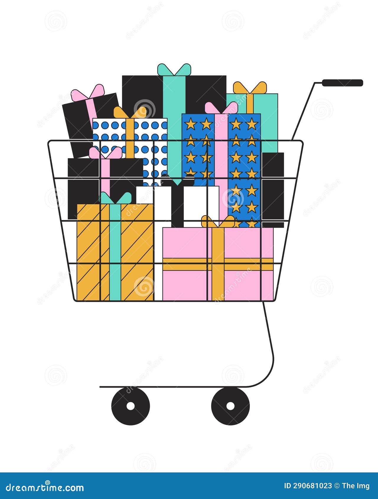 Shopping Trolley with Giftboxes 2D Linear Cartoon Object Stock ...