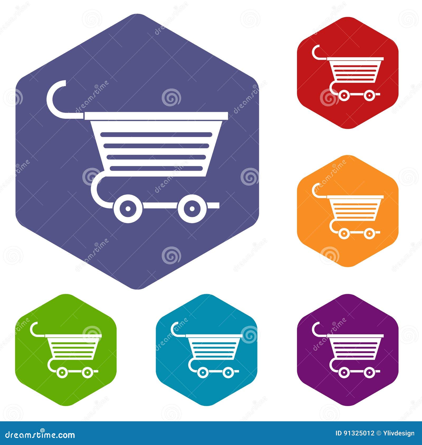 Shopping Trolley Icons Set Hexagon Stock Vector - Illustration of ...