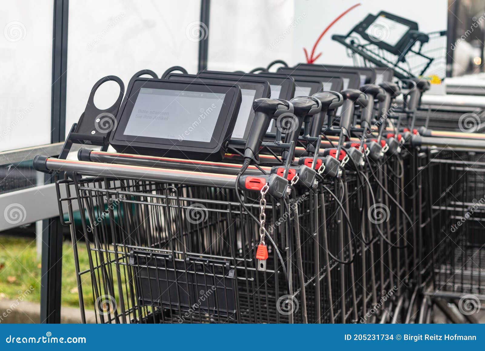 Shopping Trolley with Scanner System Stock Photo - Image of customer ...