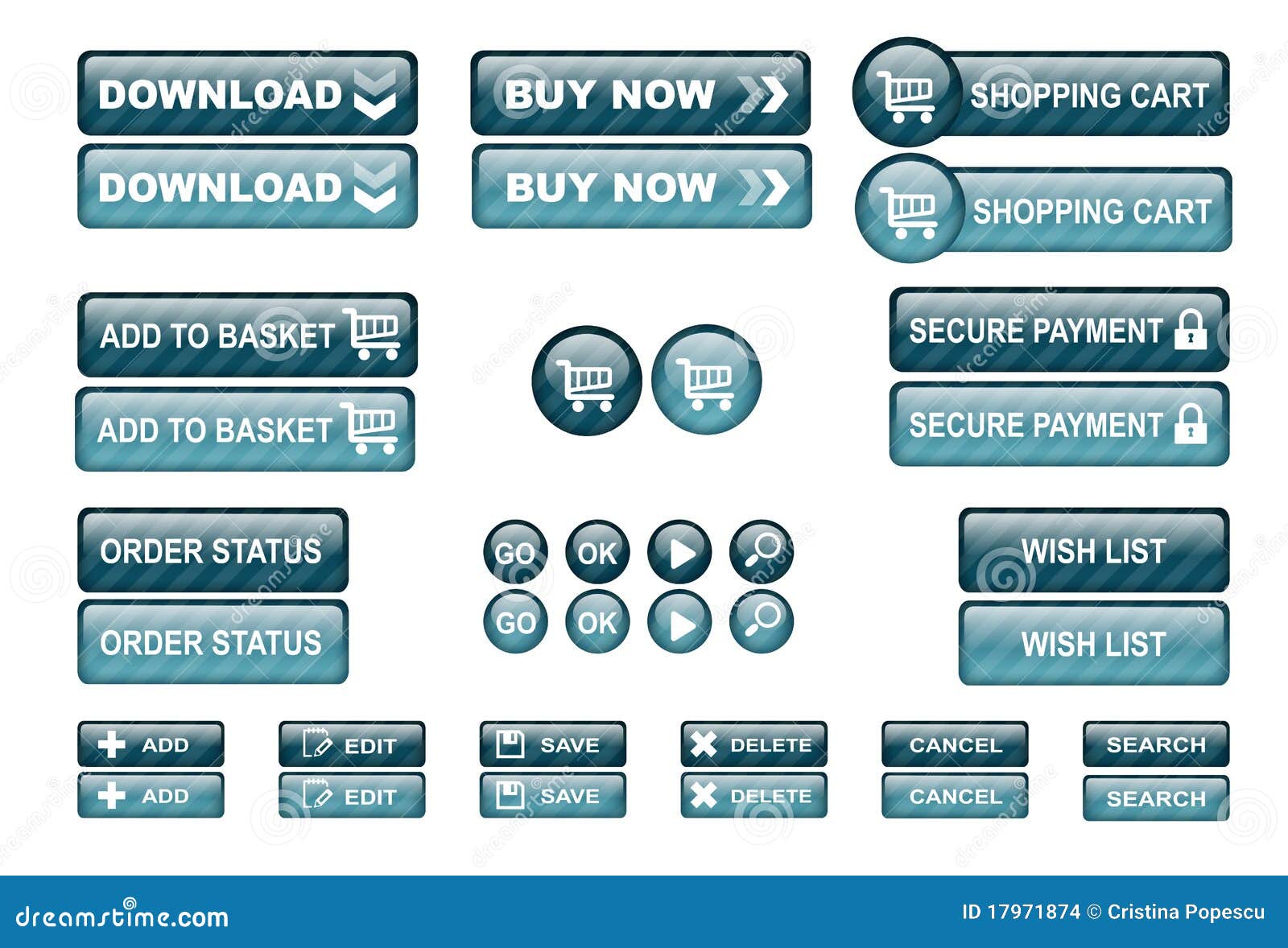 Shopping web buttons blue stock vector. Illustration of basket - 17971874