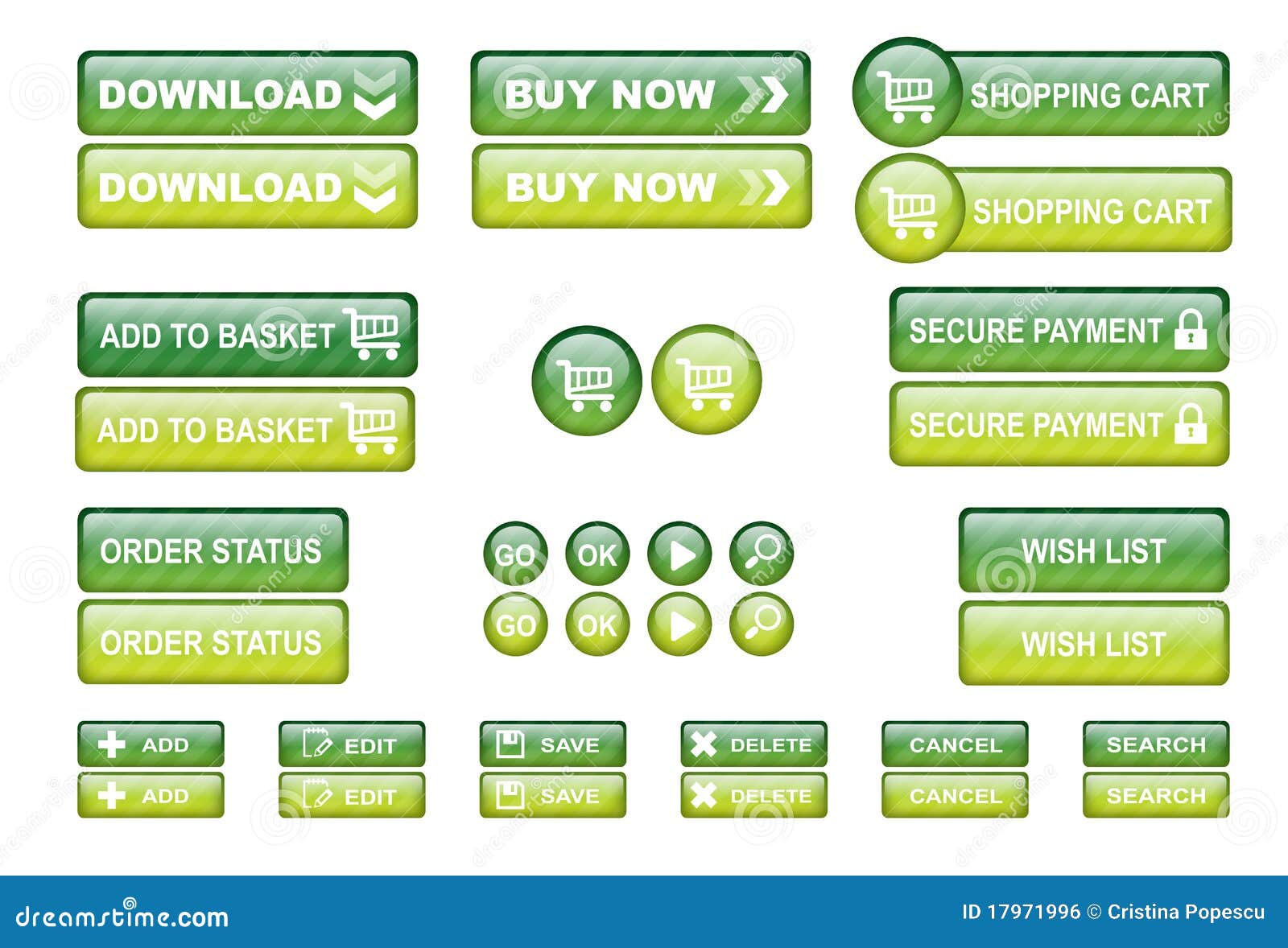 Shopping web buttons green stock vector. Illustration of status - 17971996