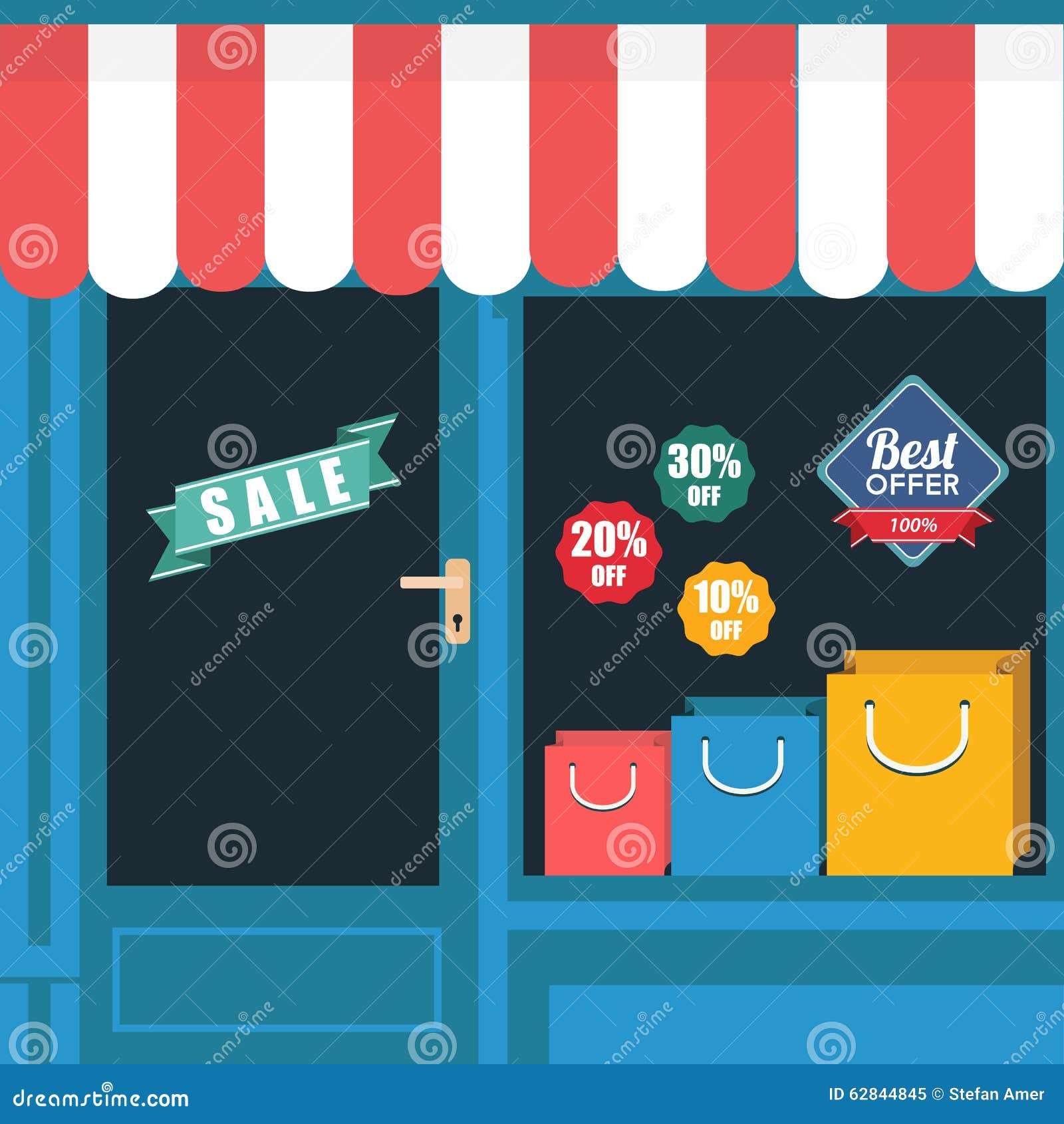 Shopping Window with Sale Sign and Bags Stock Vector - Illustration of ...