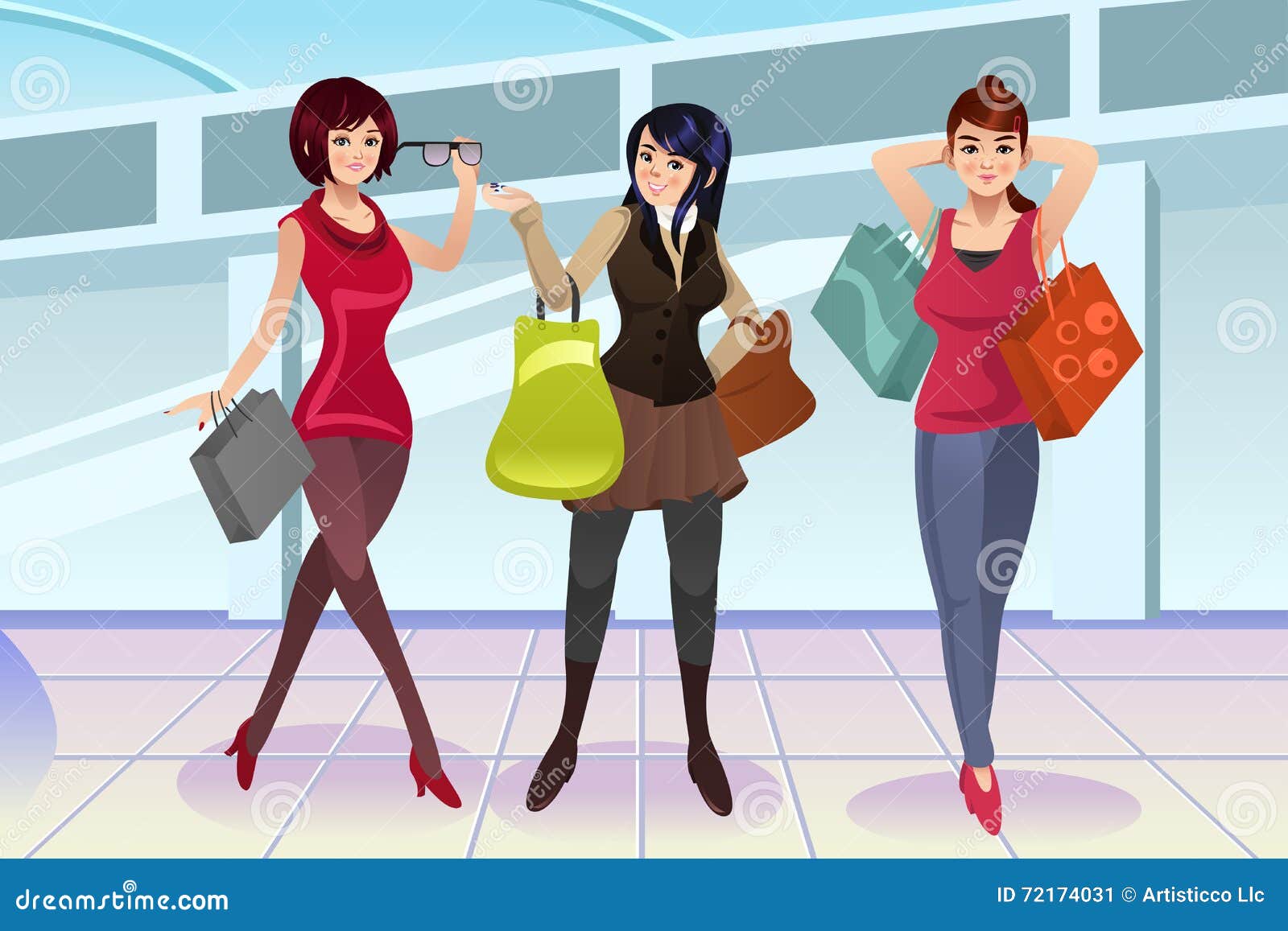 Shopping Women at the Mall stock vector. Illustration of shopaholic ...