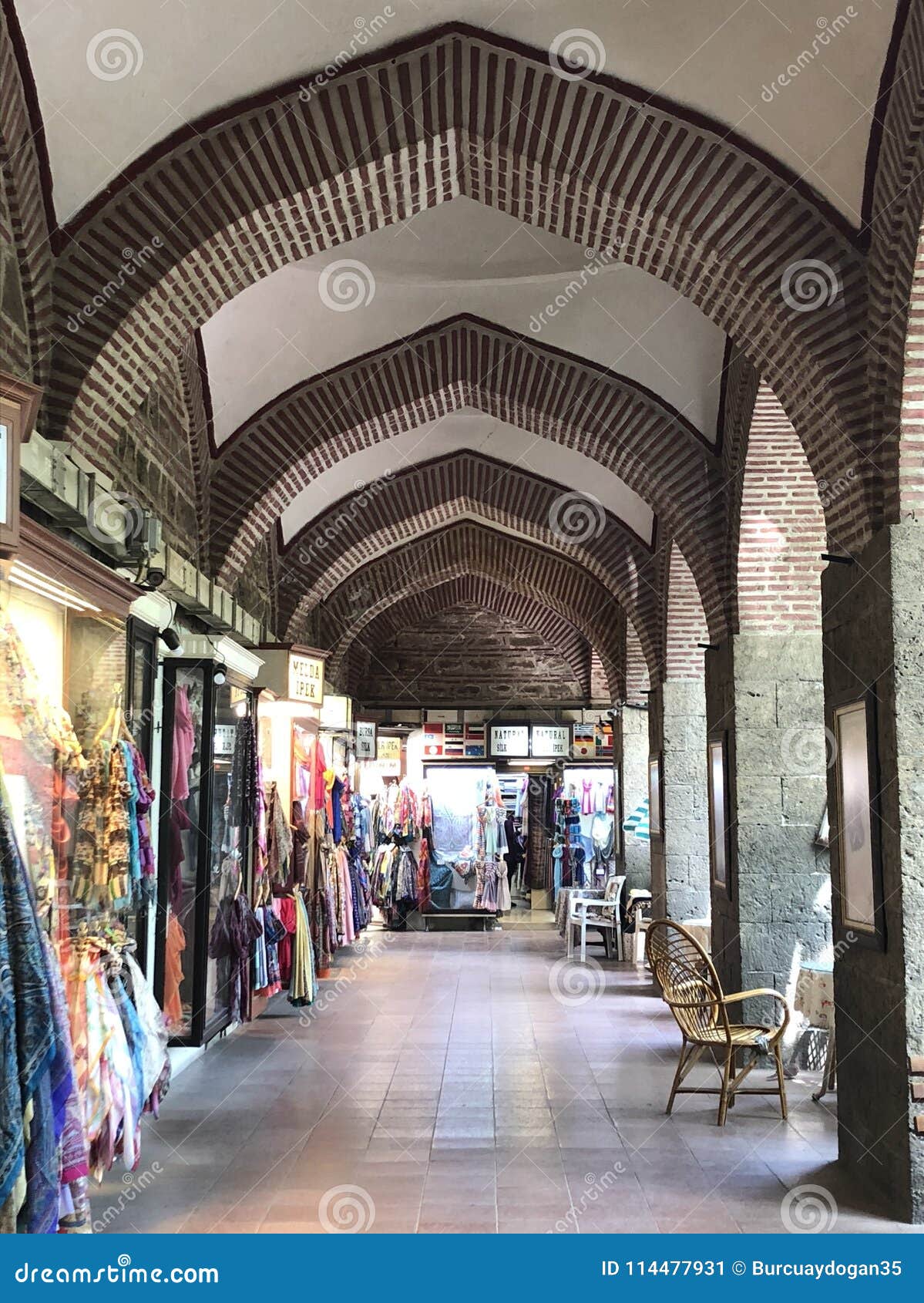 Shops Along Paved Walk at Indoor Bazaar Stock Image - Image of clothing ...