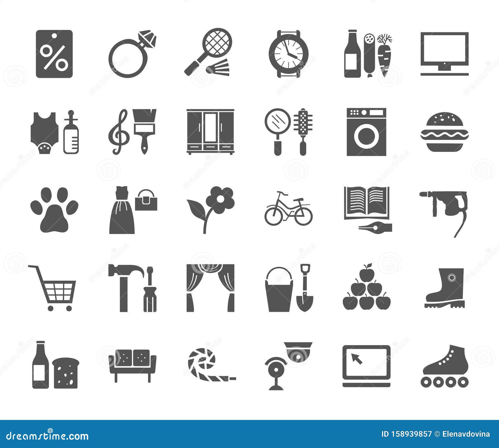 Shops, Monochrome Flat Icons, Vector. Stock Vector - Illustration of ...