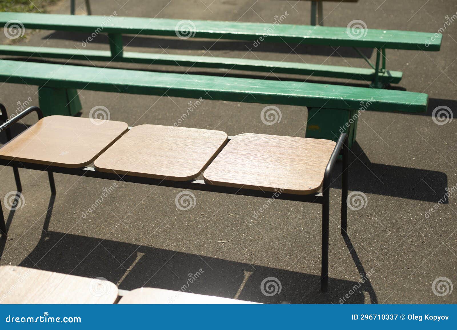 Shops in the Park. Benches Stand on the Asphalt Stock Image - Image of ...
