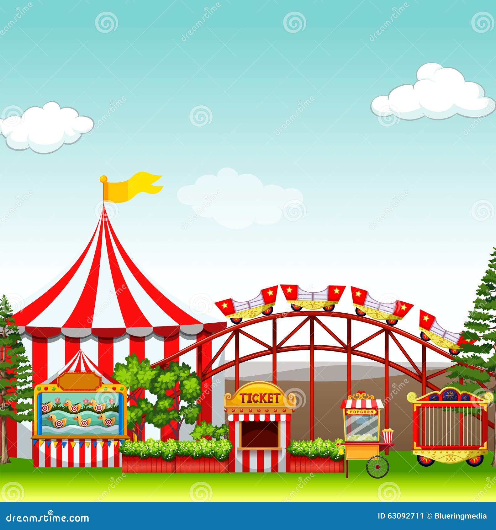 Shops and Rides at the Amusement Park Stock Vector - Illustration of ...