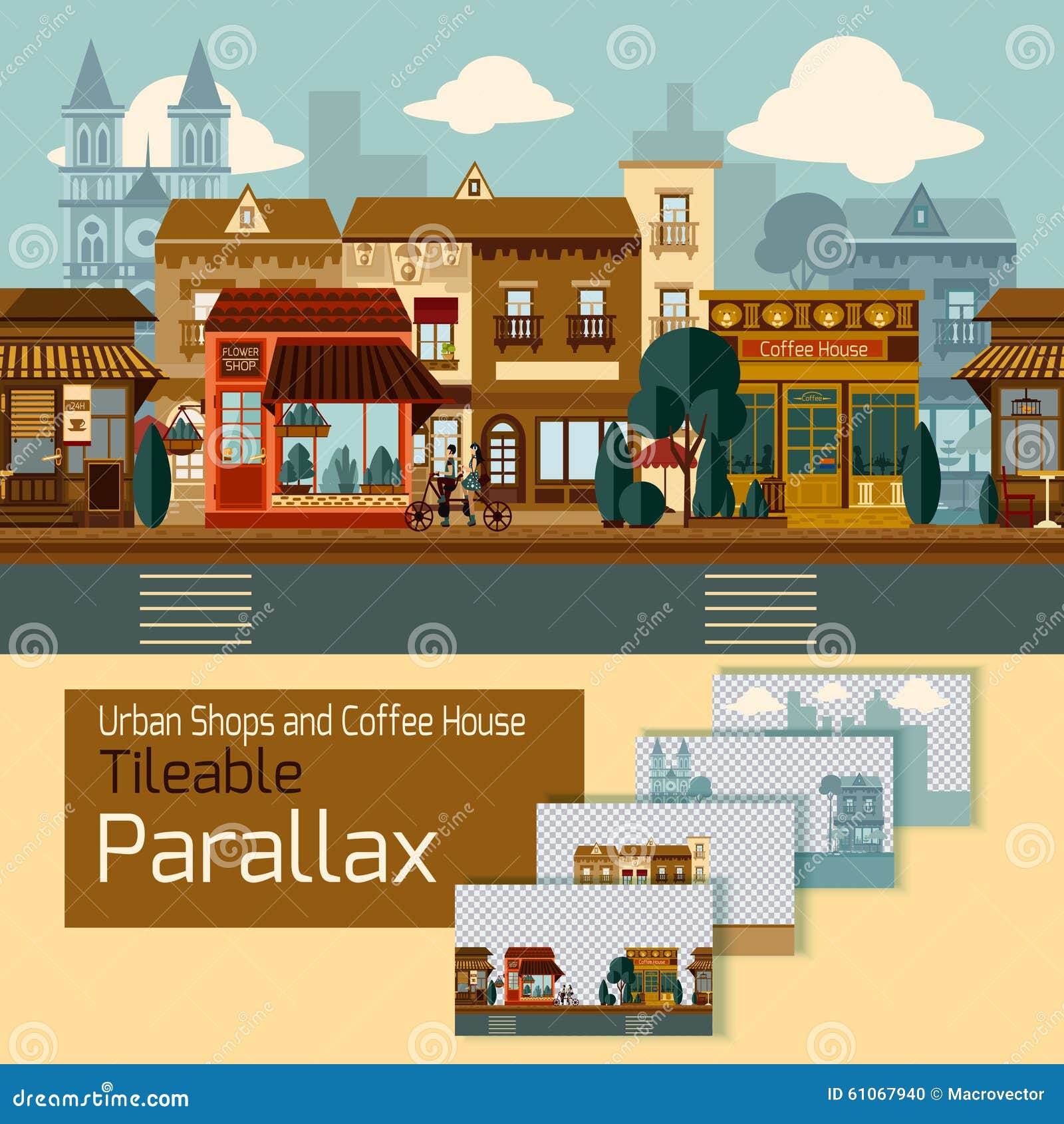 Shops Tileable Parallax stock vector. Illustration of concept - 61067940
