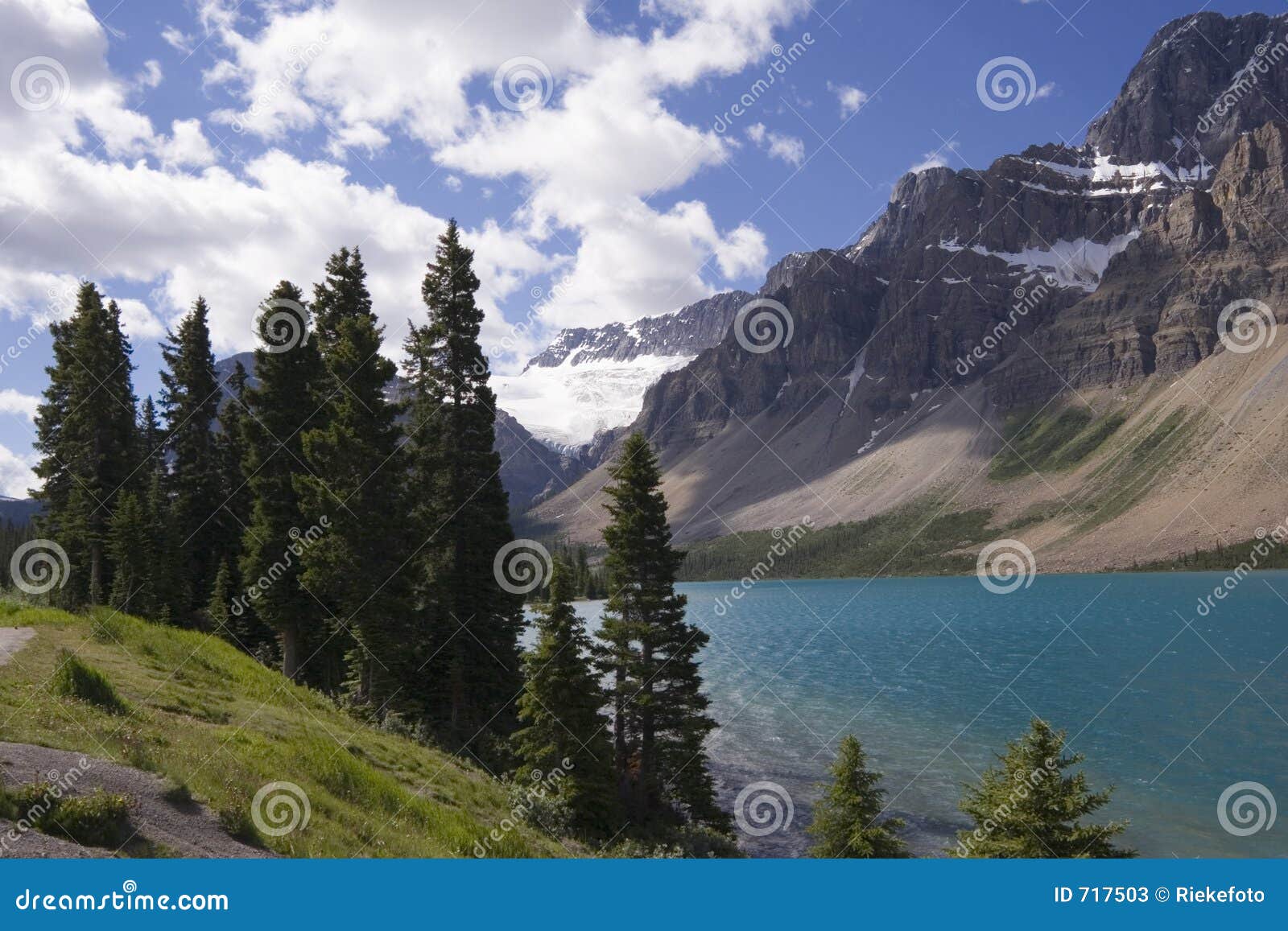Shore of the Bow Lake and View To the Crowfoot Glacier Stock Image ...