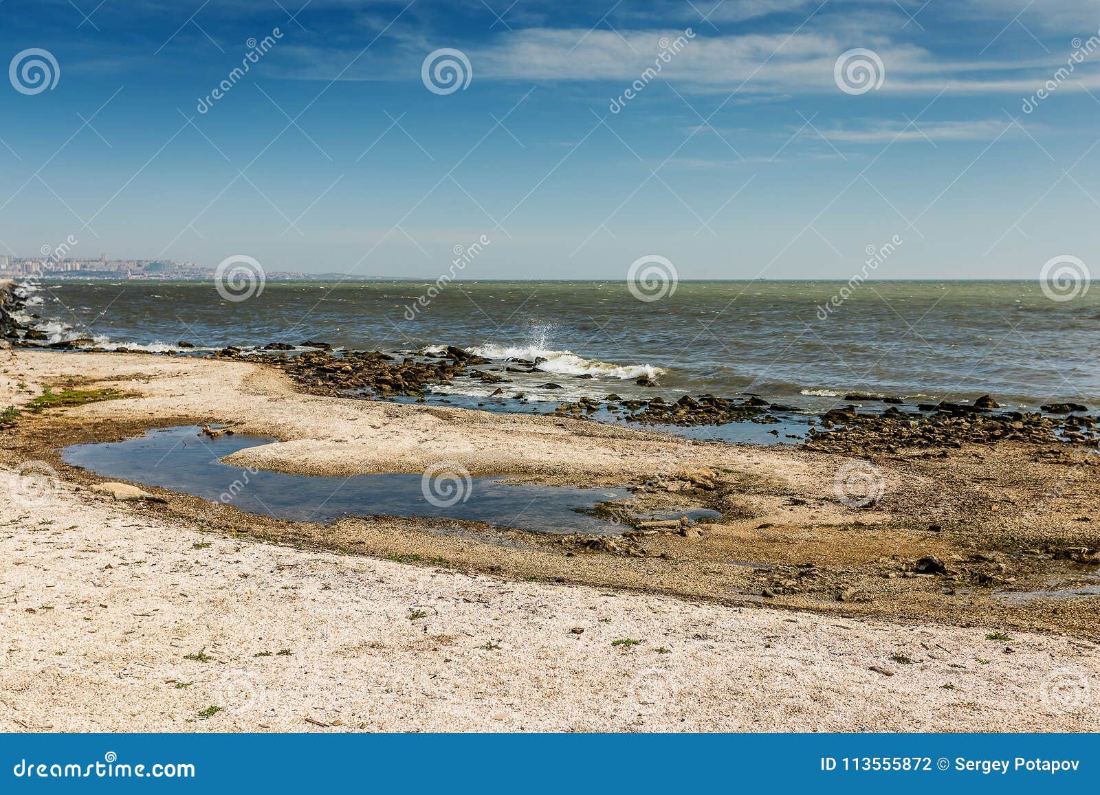Shore of the Caspian Sea with Pebbles and Waves. Stock Photo - Image of ...