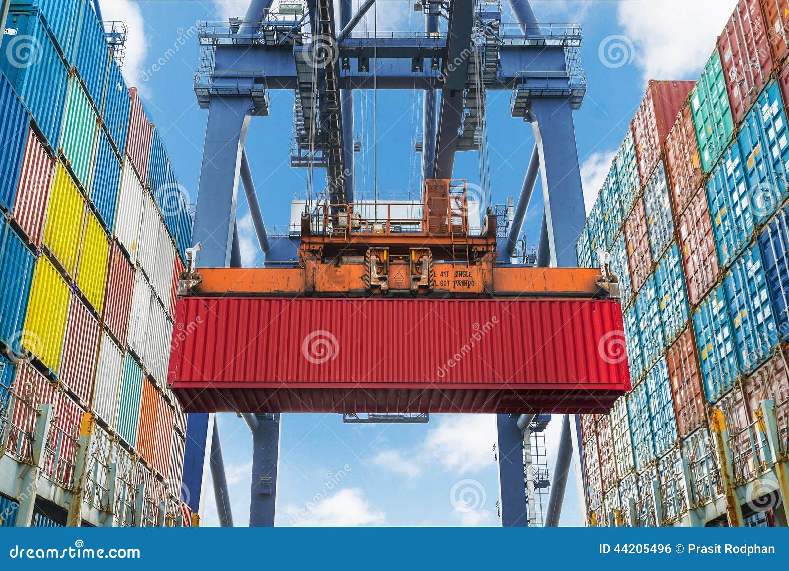Shore Crane Lifts Container during Cargo Operation in Port Stock Photo ...