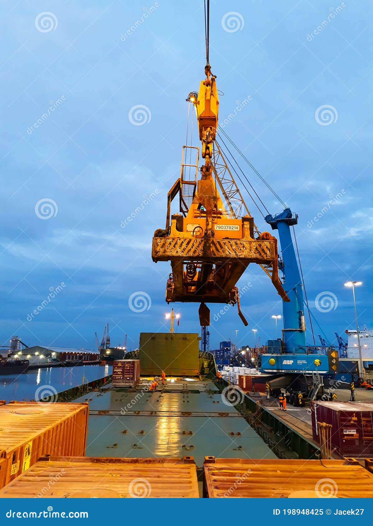 Loading Containers On A Container Ships, Port Cranes And Huge Ships ...