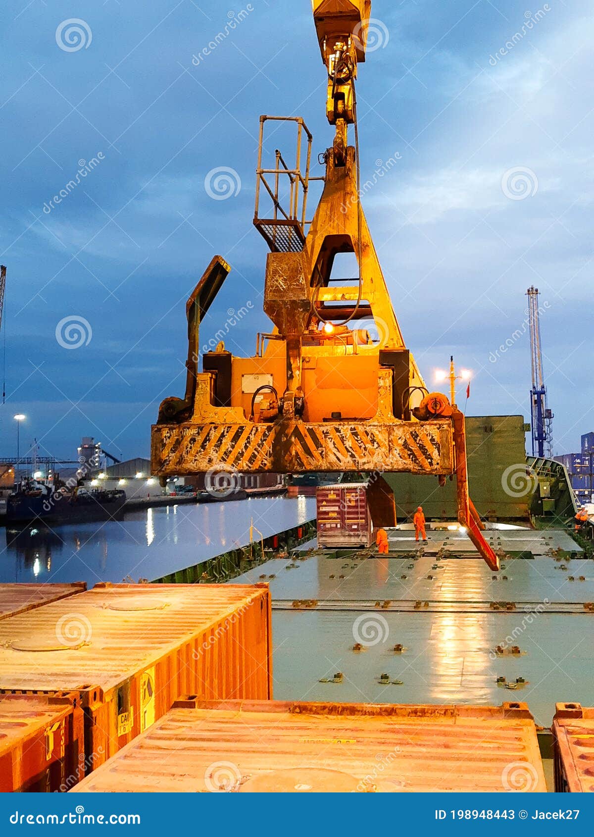 Shore Crane Loading Containers in Freight Ship Editorial Stock Photo ...