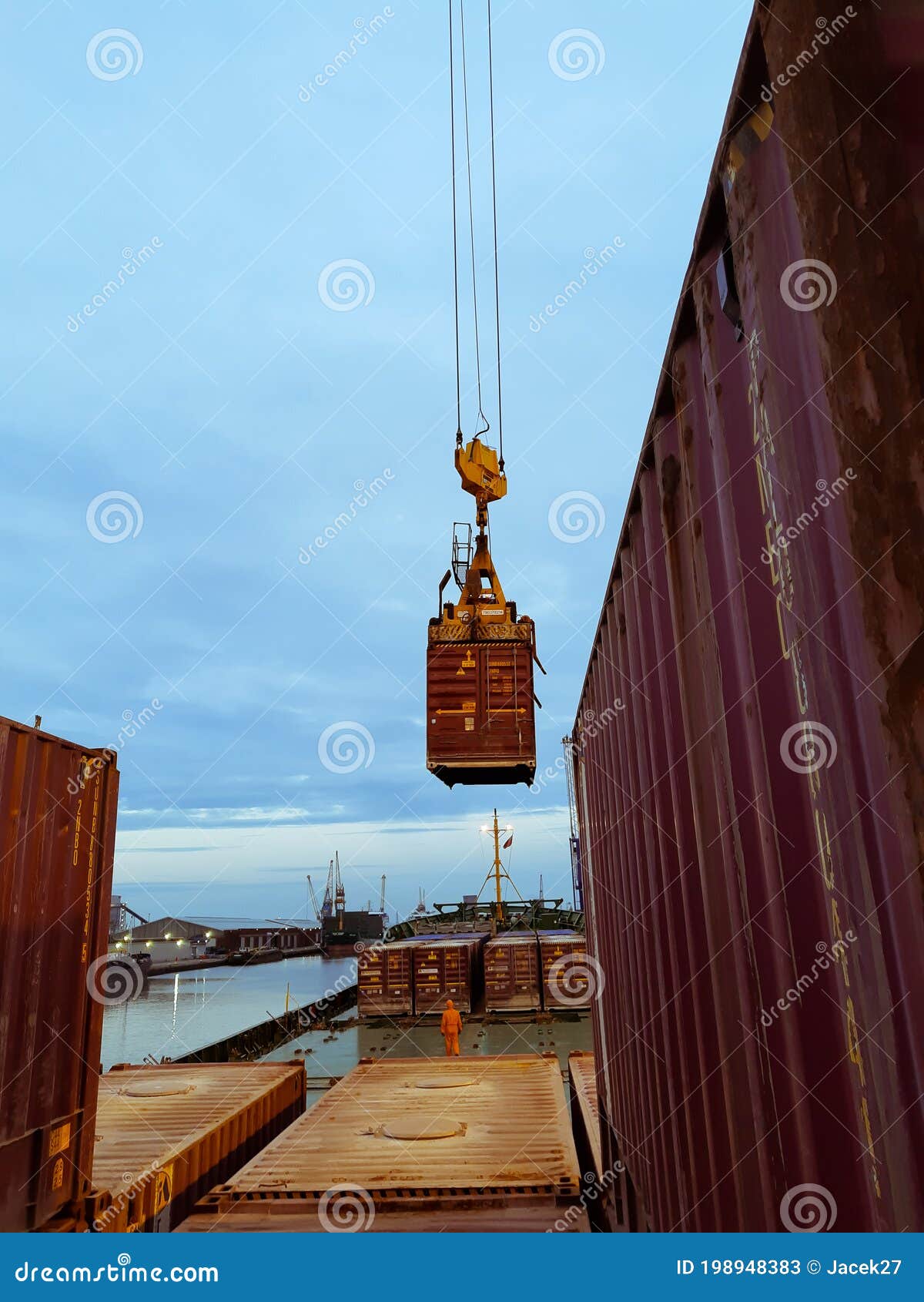 Shore Crane Loading Containers in Freight Ship Editorial Stock Photo ...