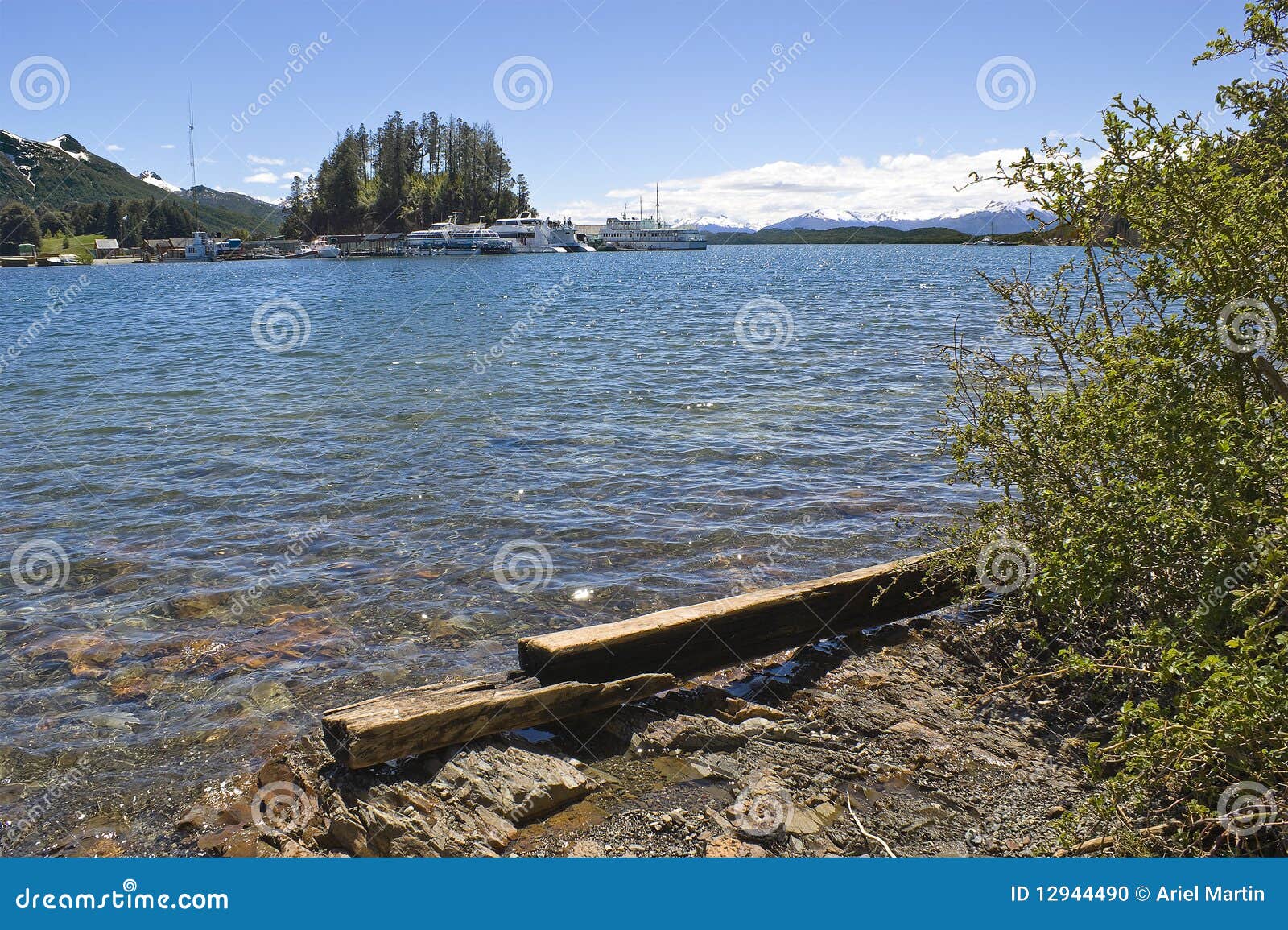 Shore and Dock in a Mountain Lake. Stock Photo - Image of lake ...