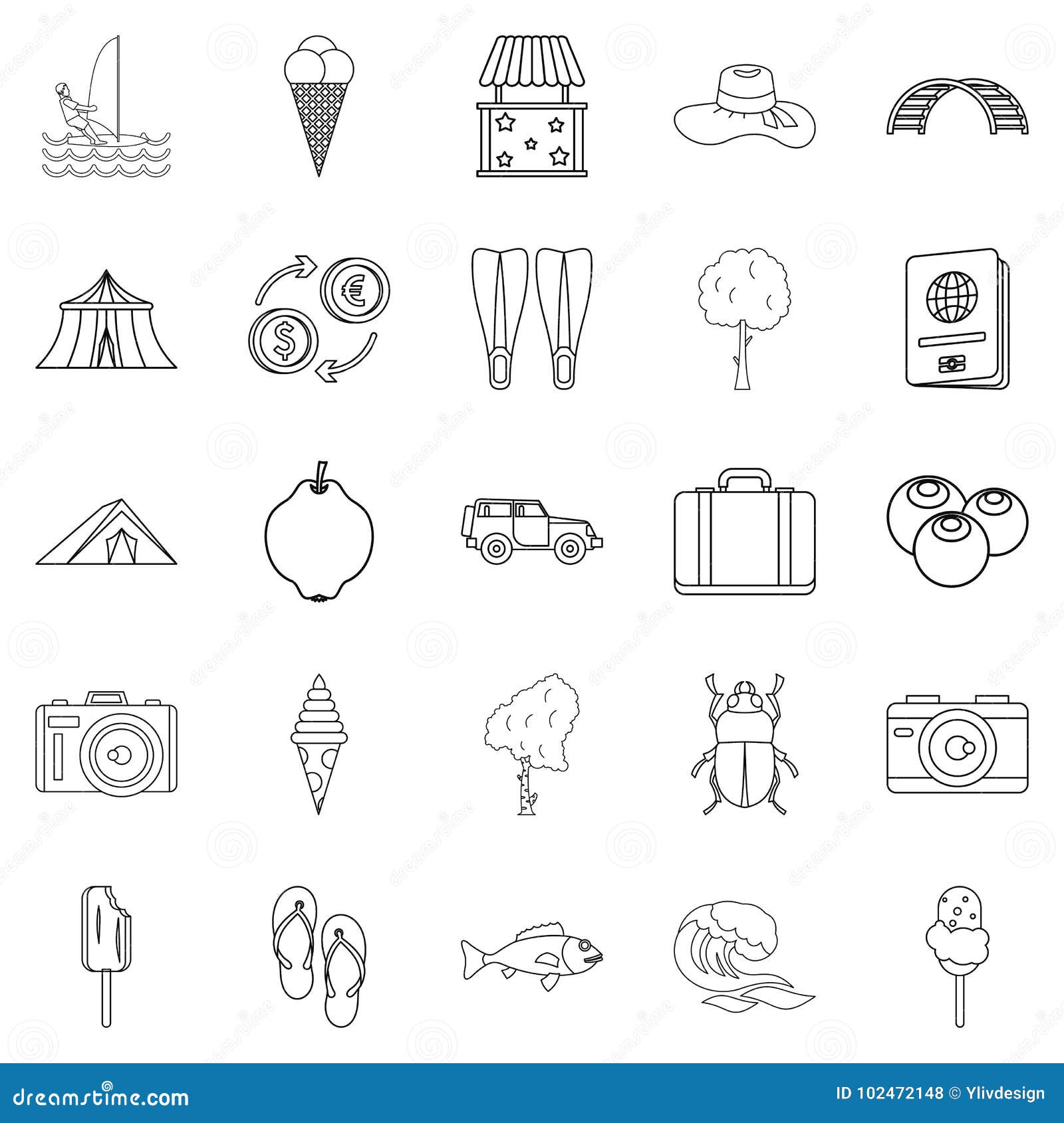 Shore Icons Set, Outline Style Stock Vector - Illustration of fish ...
