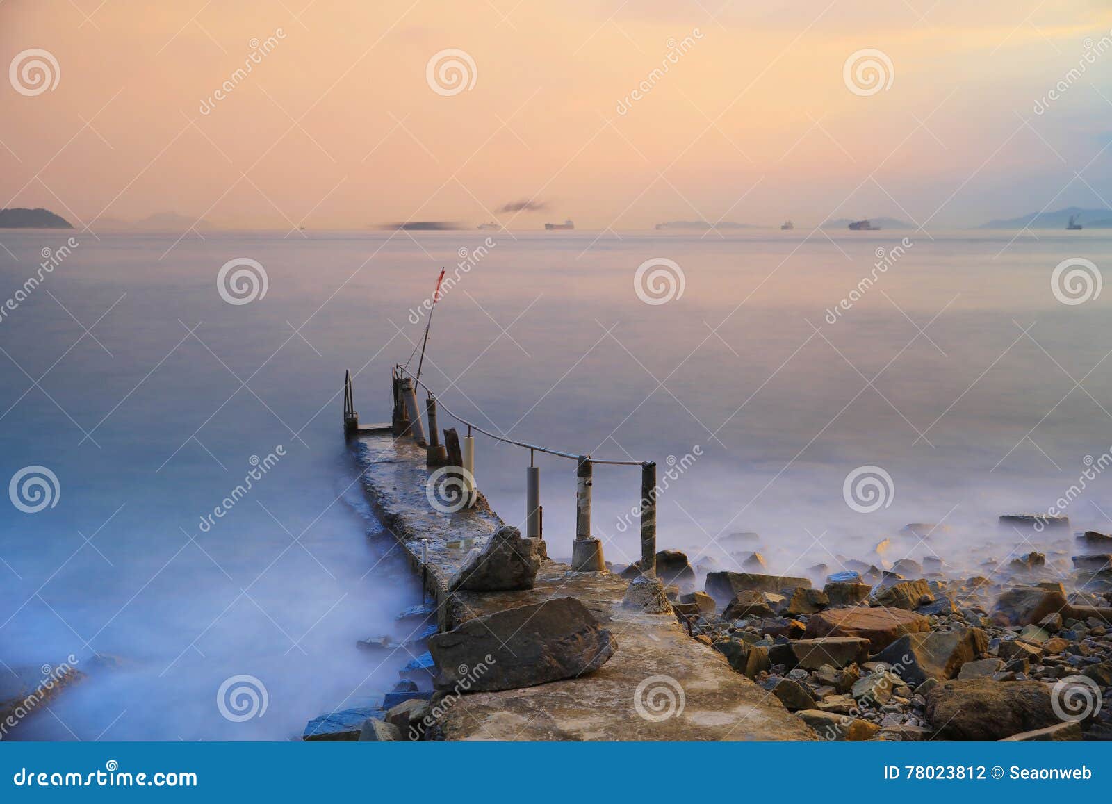 Shore into the Sea with a Large Platform. Stock Photo - Image of night ...