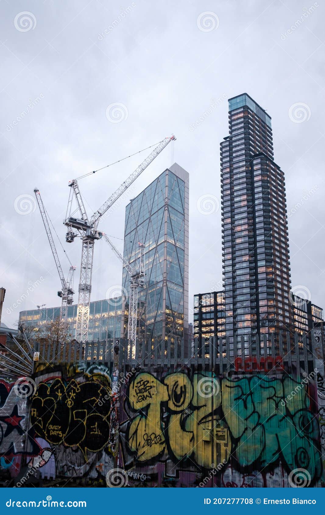 Shoreditch skyscapers editorial stock photo. Image of graffiti - 207277708