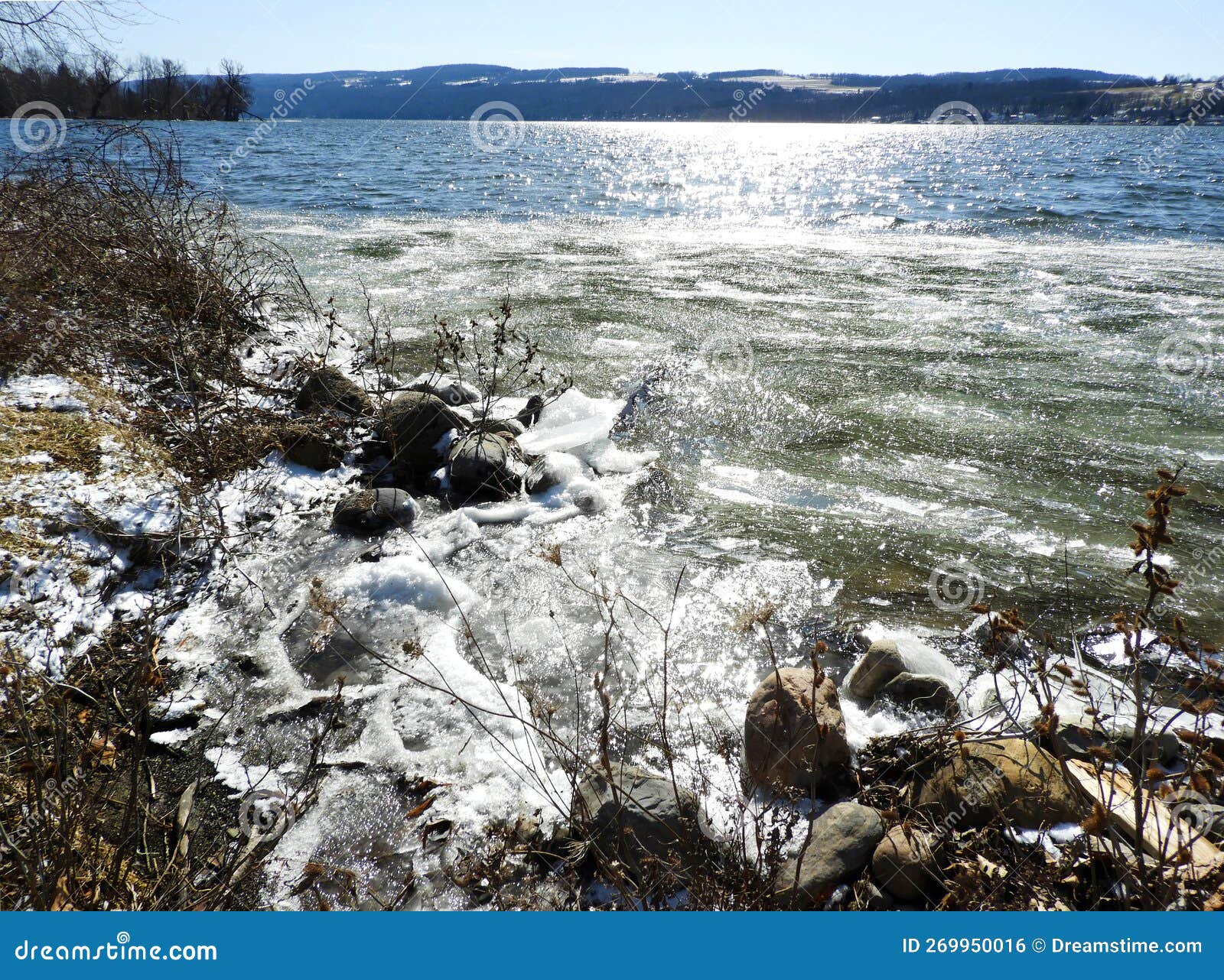 Shoreline Ice Breaking Up on Otisco Lake FingerLakes in Winter Stock ...