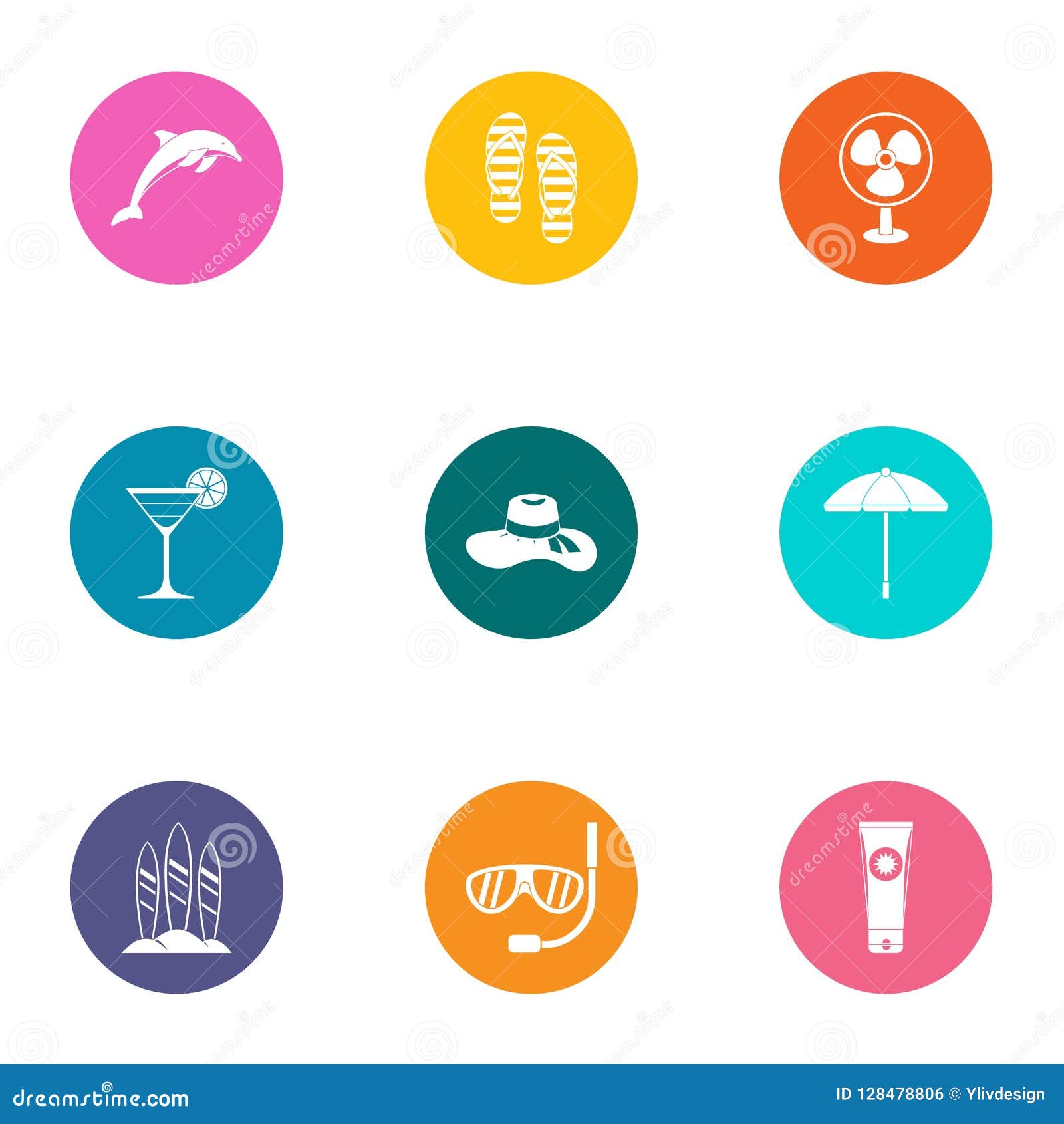 Shoreline Icons Set, Flat Style Stock Vector - Illustration of luggage ...