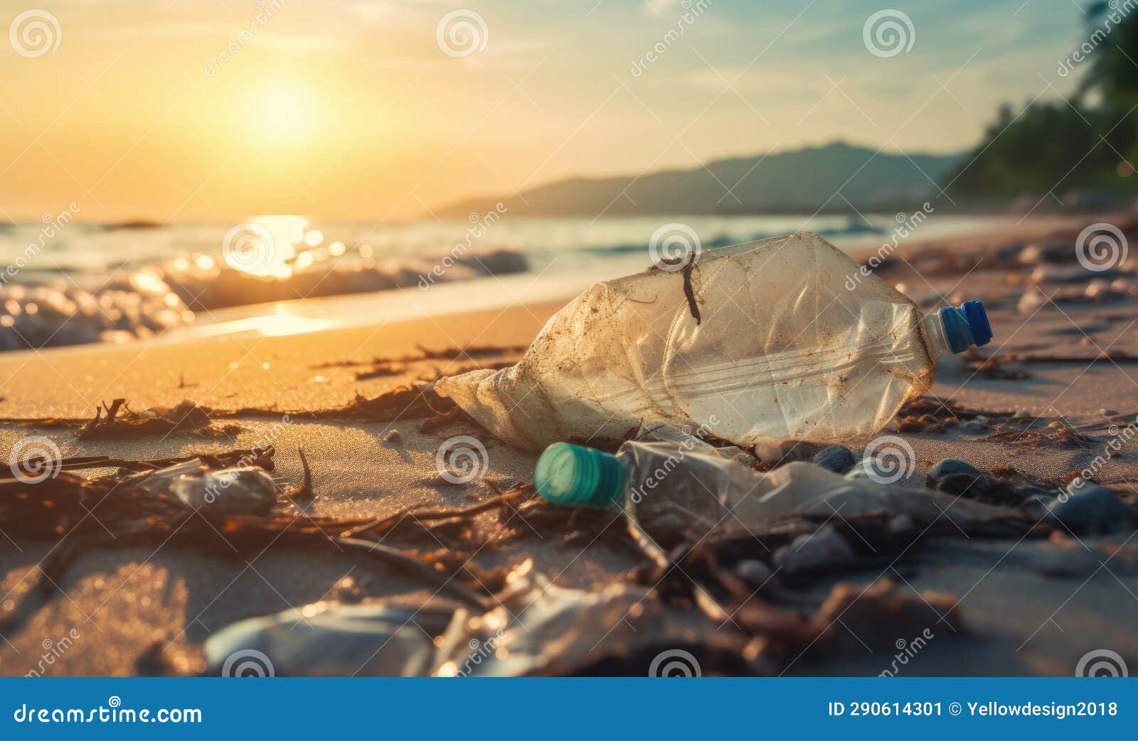 Shoreline Tainted by Plastic Waste. Polluted Beach with Garbage ...