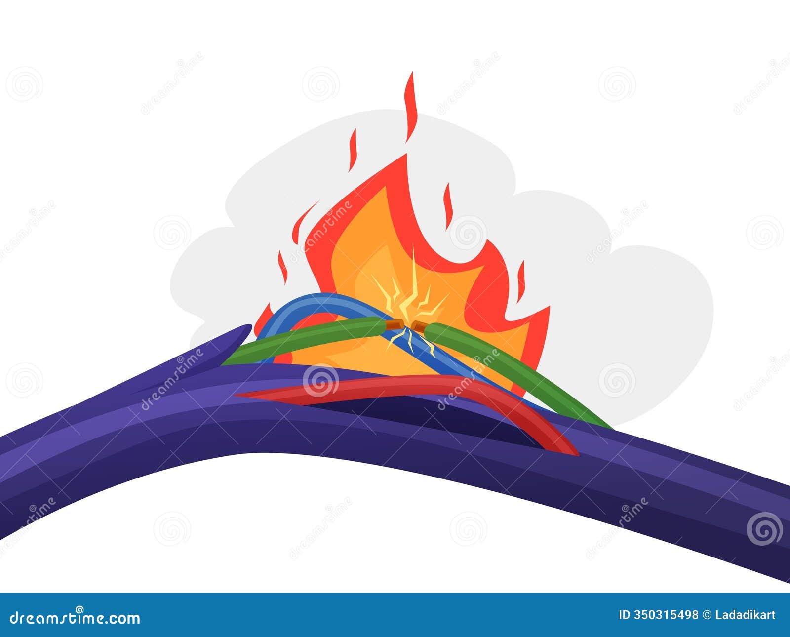 Short Circuit Background. Broken Damaged Copper Wire with Fire Flame ...