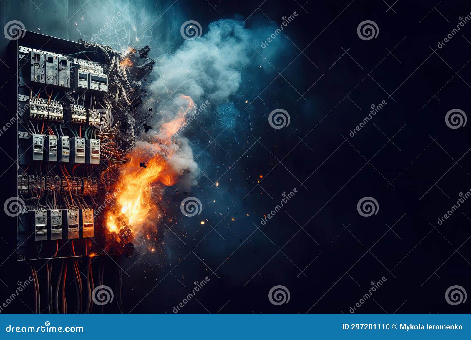 Short Circuit, Fire on the Electrical Panel. Space for Text. Stock ...