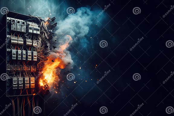 Short Circuit, Fire on the Electrical Panel. Space for Text. Stock ...