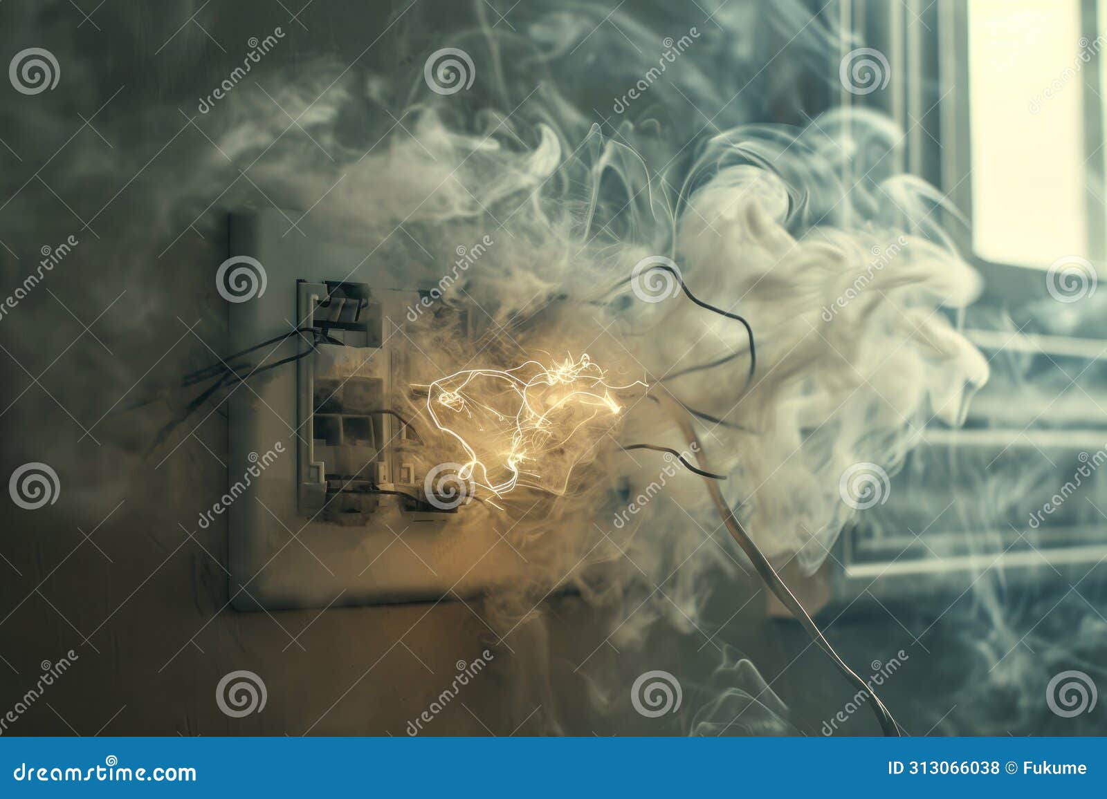 Short Circuit with Smoke on Electrical Outlet. Stock Photo - Image of ...