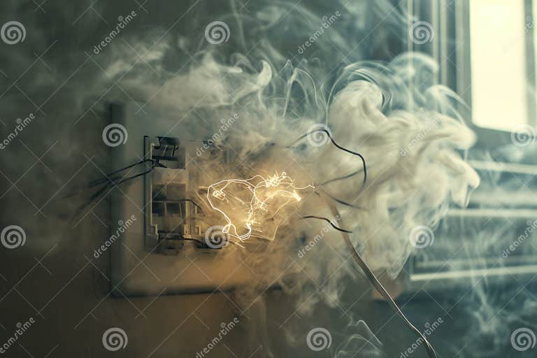 Short Circuit with Smoke on Electrical Outlet. Stock Photo - Image of ...