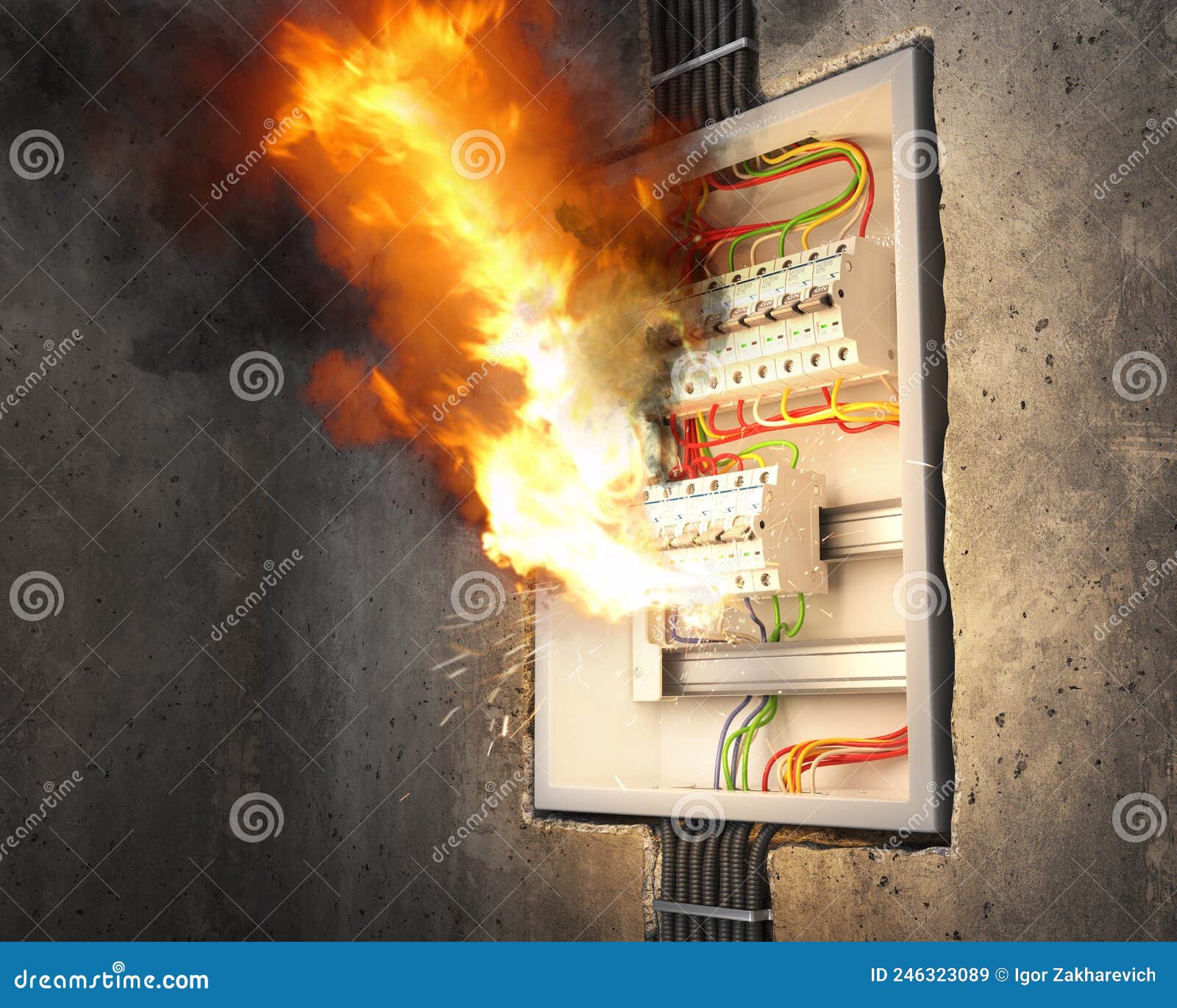 Short Circuit. Voltage Switchboard with Circuit Breakers Caught Fire ...