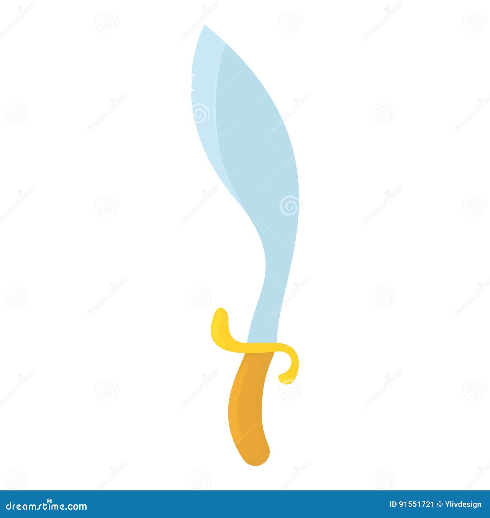 Curved Sword With Wooden Hilt Standing Upright On White Background ...