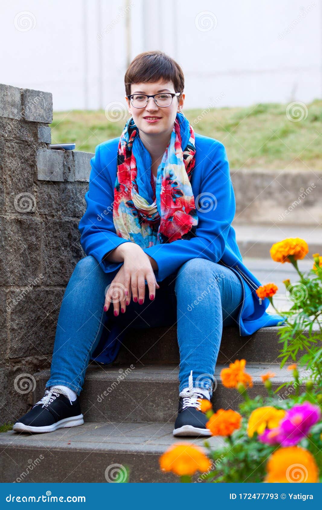 Short Haired Brunette Looking Directly At The Camera Stock Image Image Of City Outdoors