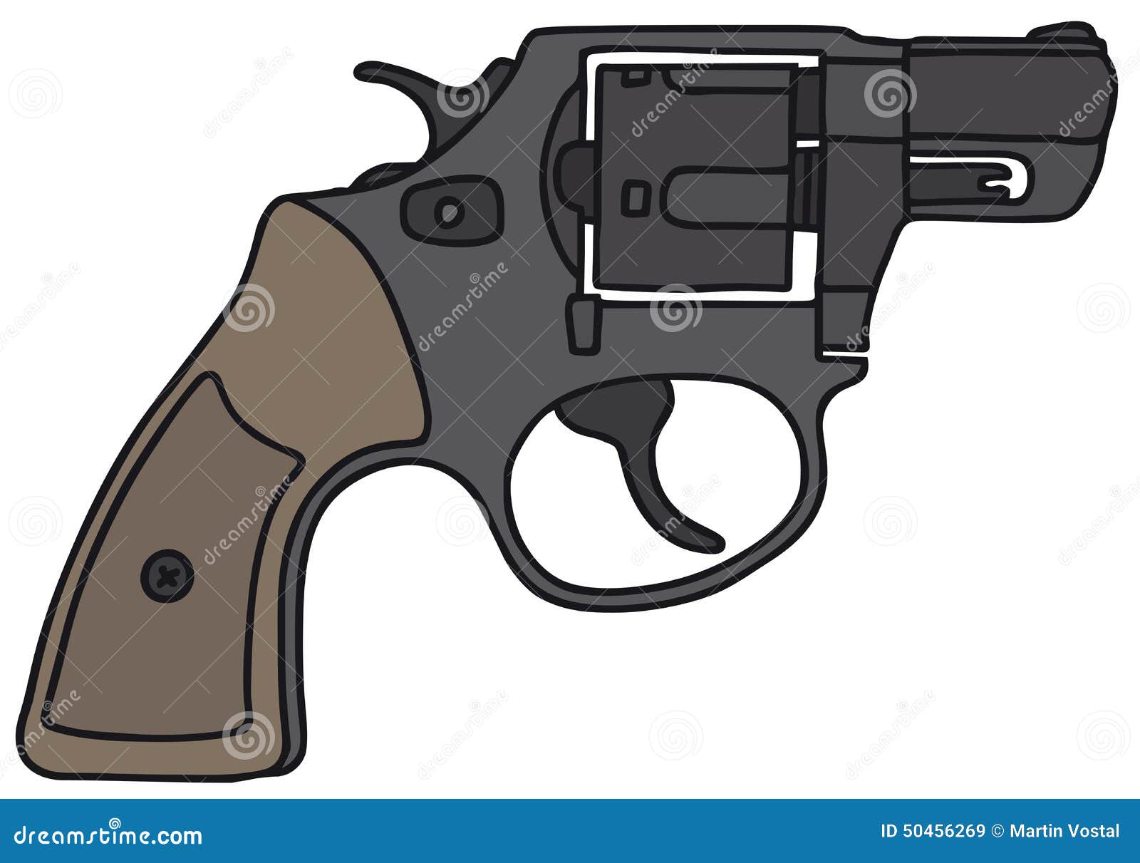 Revolver With Short Barrel And Bullets. Vector Engraving Vintage ...