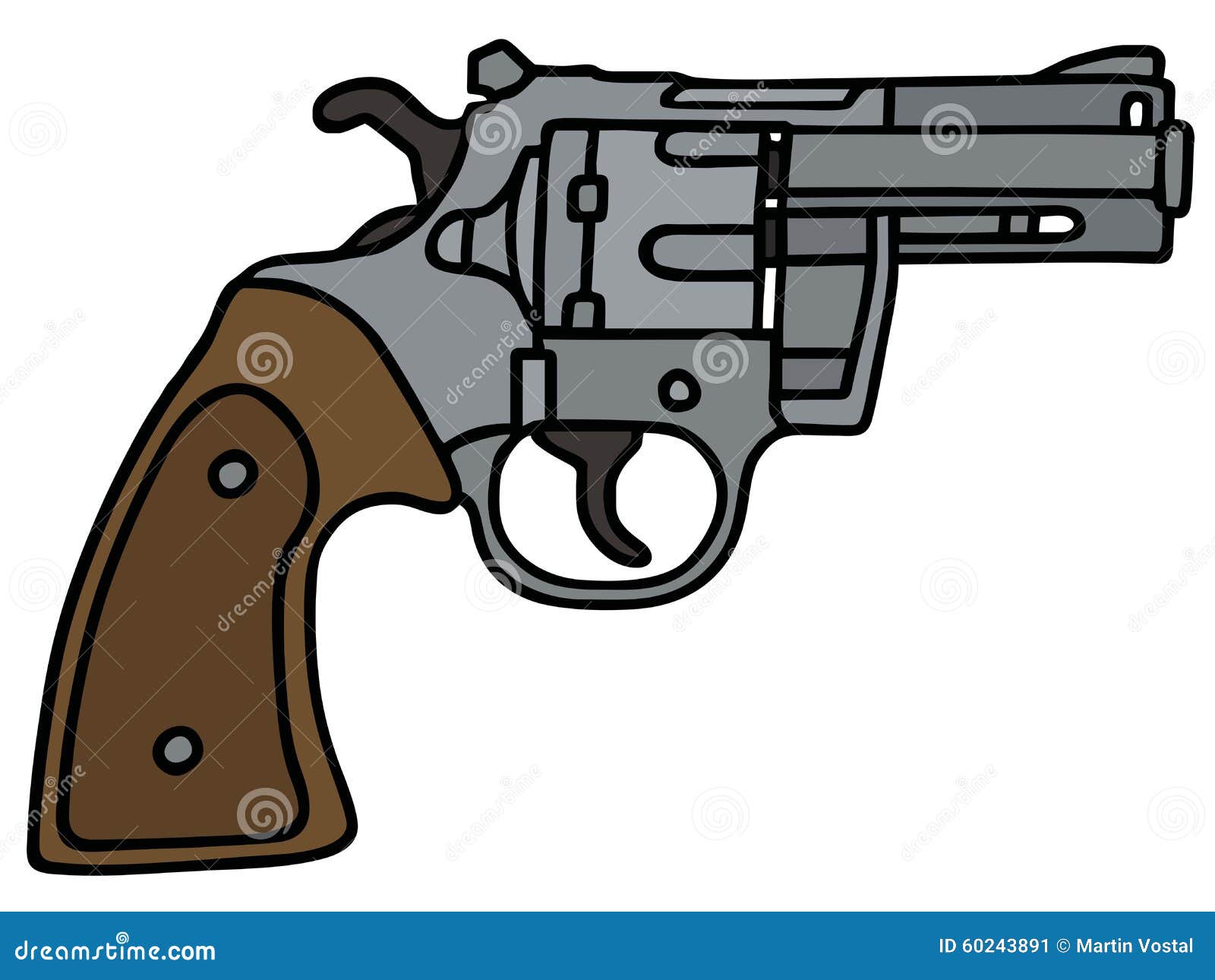 Revolver With Short Barrel And Bullets. Vector Engraving Vintage ...