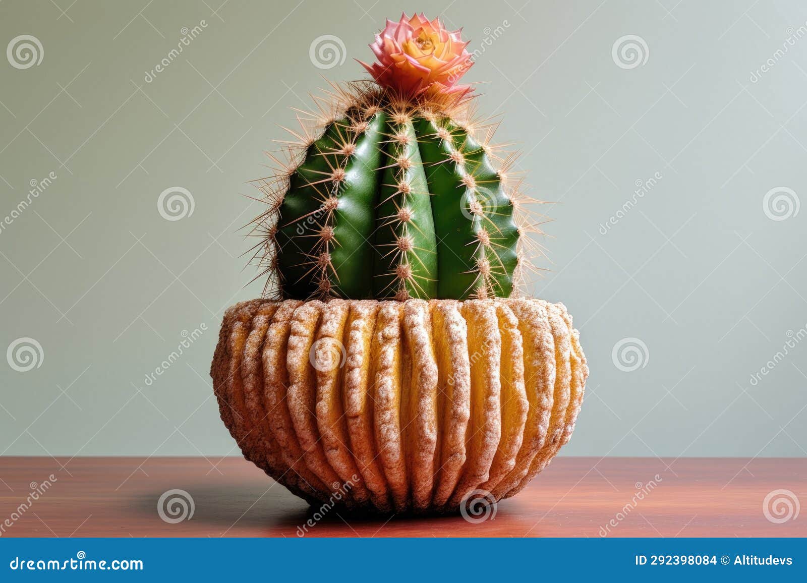 A Short, Round Cactus in a Terracotta Pot Stock Photo - Image of ...