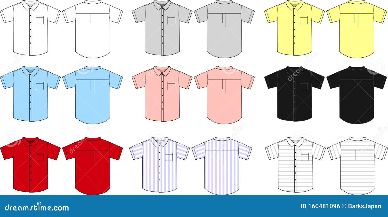 Short Sleeve Button Shirts Template Illustration Color Variations