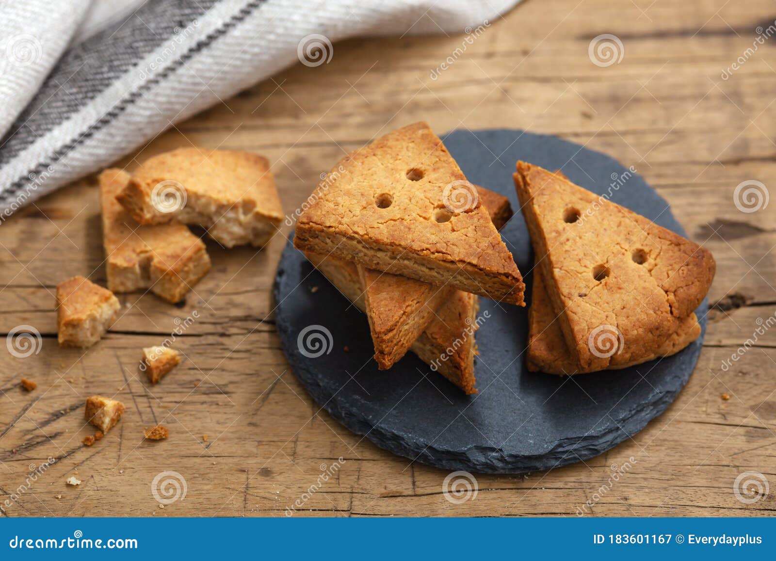 Shortbread Biscuit on Black Round Stone Plate Stock Image - Image of ...