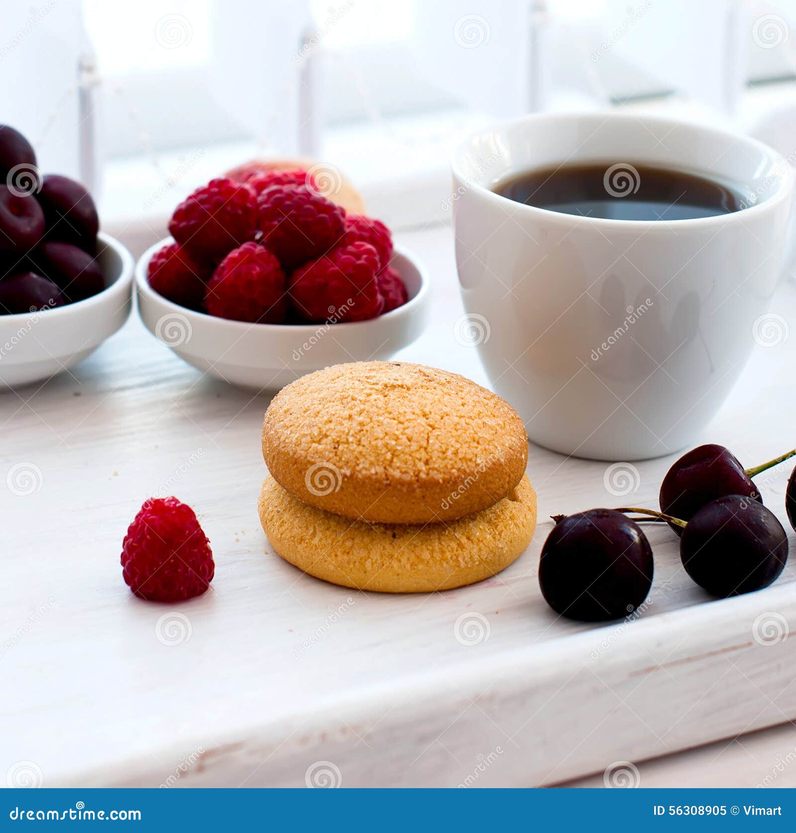 Shortbread Biscuits and a Cup of Coffee for Breakfast with Berries ...