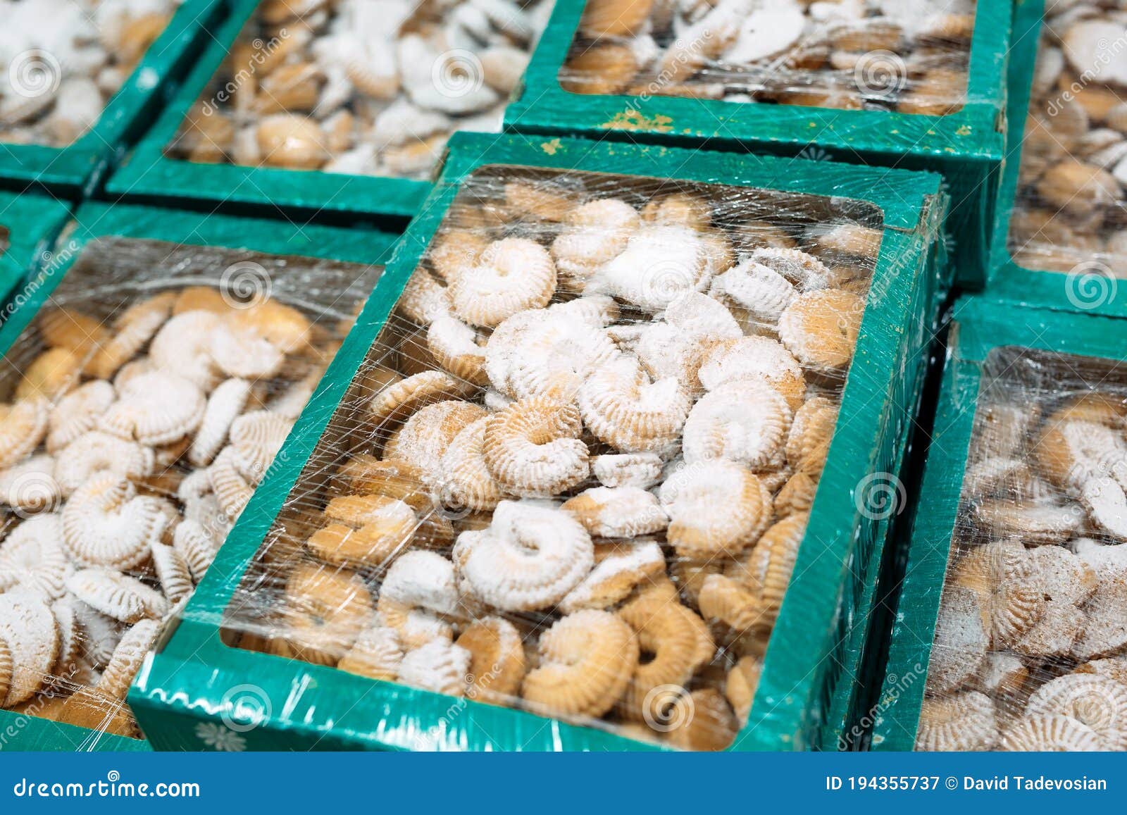 Shortbread Cookies with Powdered Sugar Packaged in a Boxes Stock Image ...