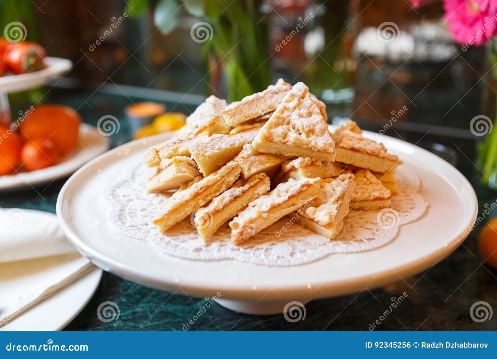 Shortbread with Filling in Plate, on Holiday Stock Photo - Image of ...