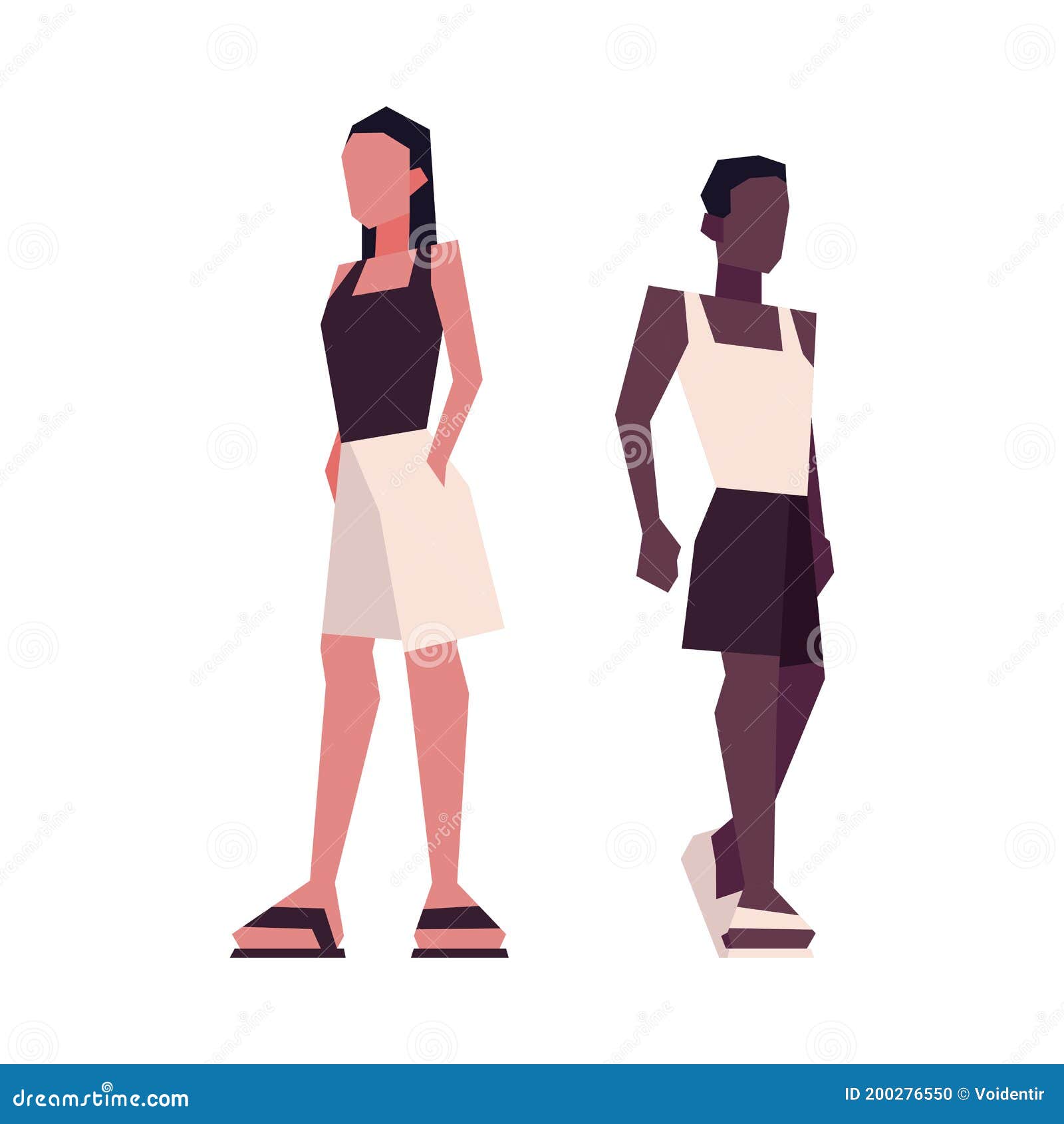 Pair of Low Poly Slim People in Summer Clothes Stock Vector ...