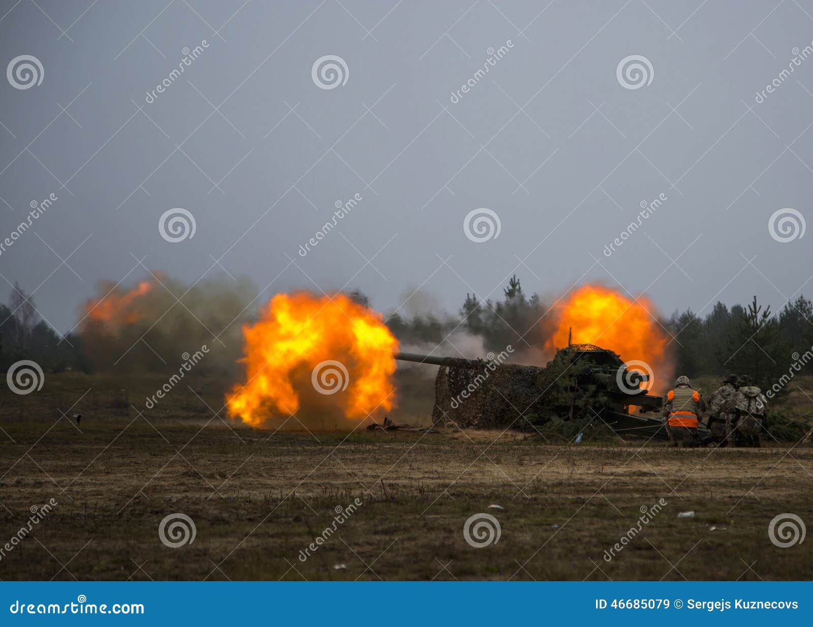 Shot of Artillery Fire with Flash Stock Image - Image of arming, flash ...