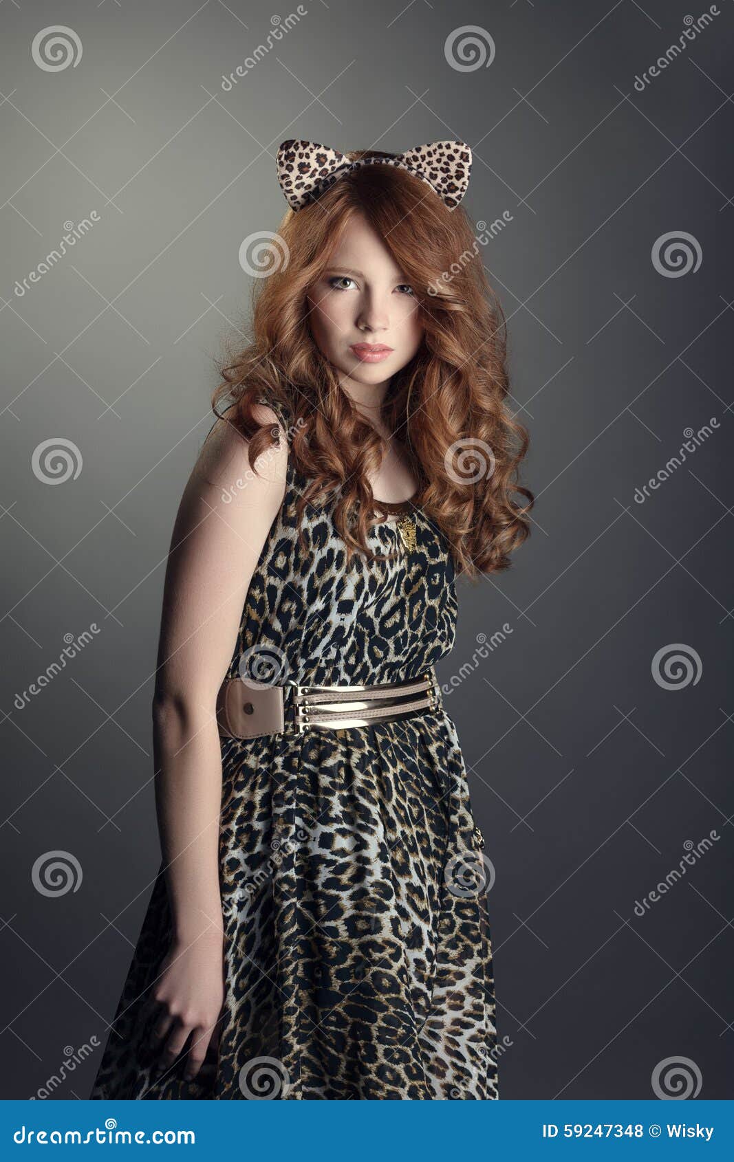 Shot of Babe in Leopard Print Dress and Cat Ears Stock Photo - Image of ...
